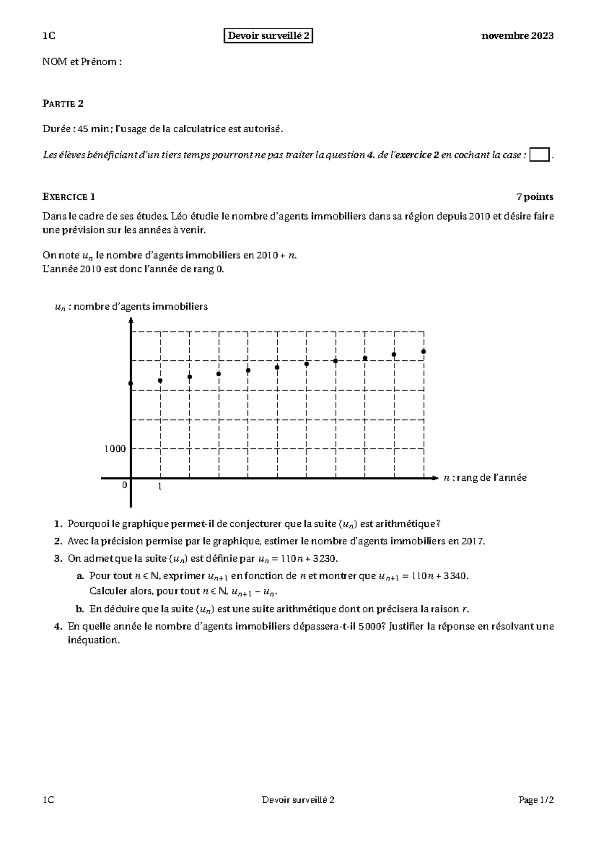 Contrôle p 1 - Olkjhv - 1C Devoir surveillé 2 novembre 2023 NOM et Prénom : PARTIE 2 Durée : 45 ...