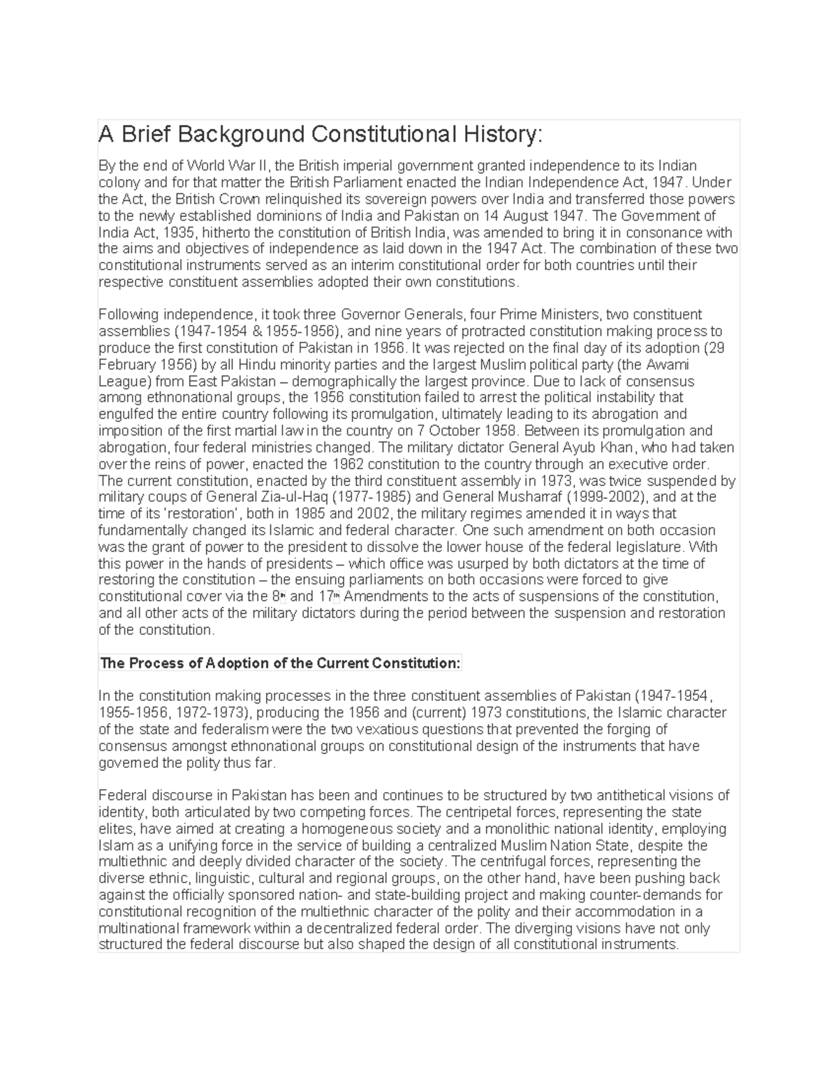 Consititution - A Brief Background Constitutional History: By the end ...
