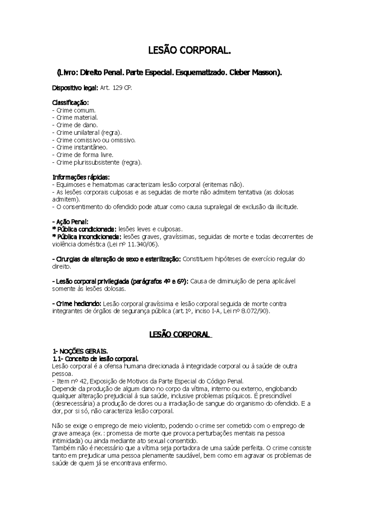 Lesão Corporal - Cleber Masson - CORPORAL. (Livro: Direito Penal. Parte ...