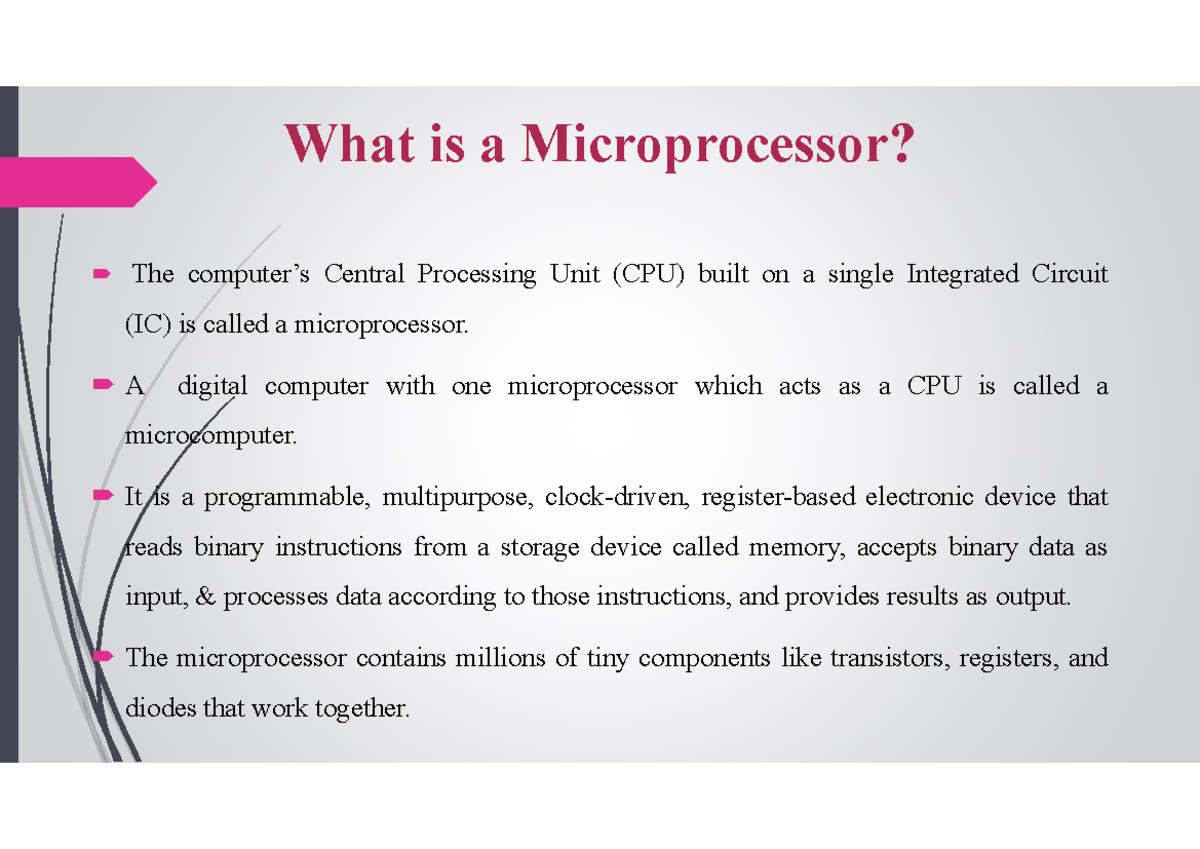 8085 - 8085 MICROPROCESSOR - What is a Microprocessor? The computer’s Central Processing Unit ...