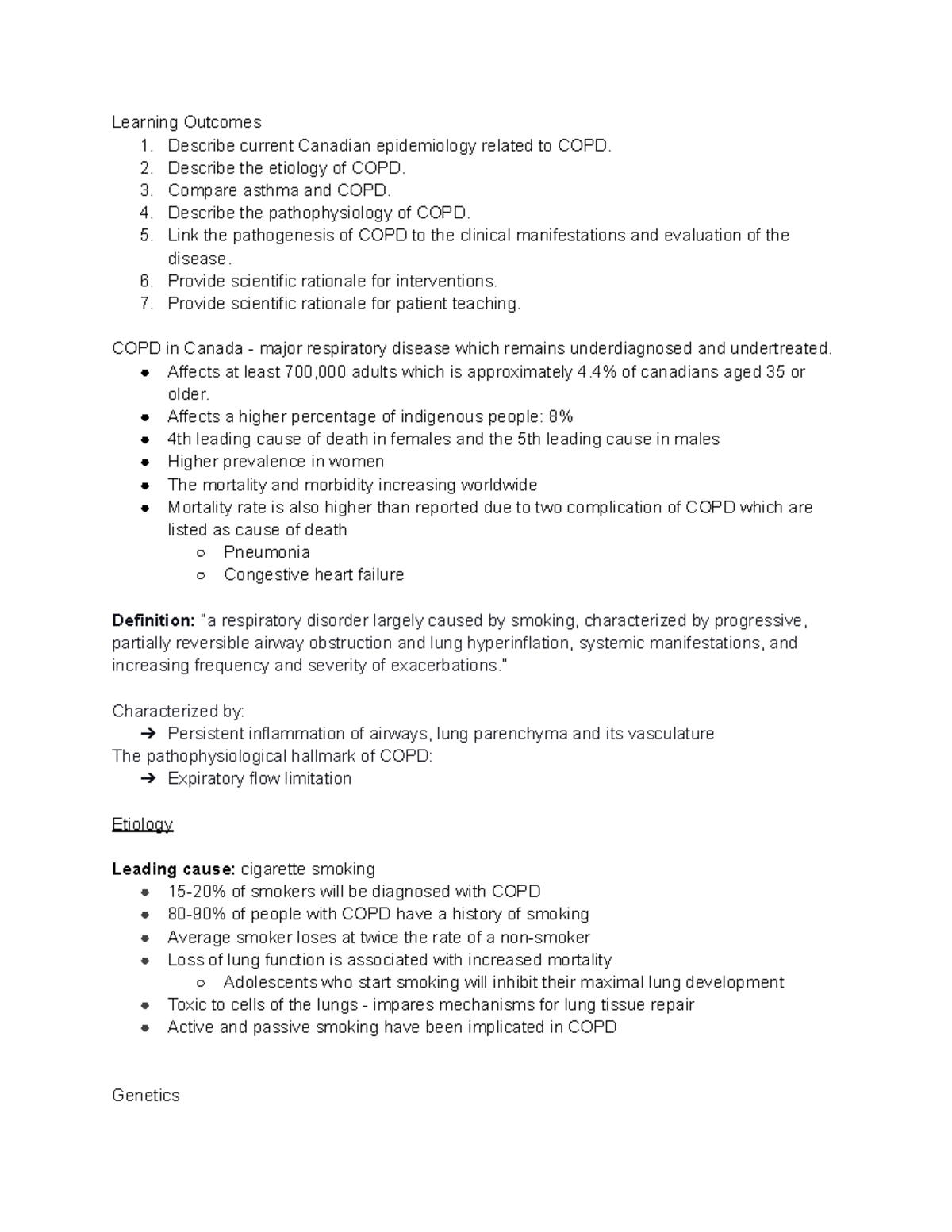 Hthsci 2LA2A - COPD - Learning Outcomes 1. Describe current Canadian ...