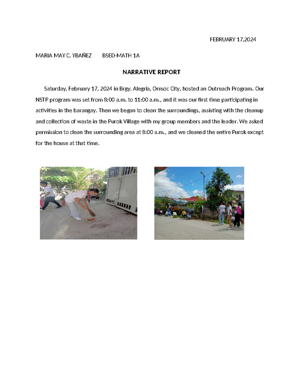Narrative report week 1-12 - FEBRUARY 17, MARIA MAY C. YBAÑEZ BSED-MATH ...