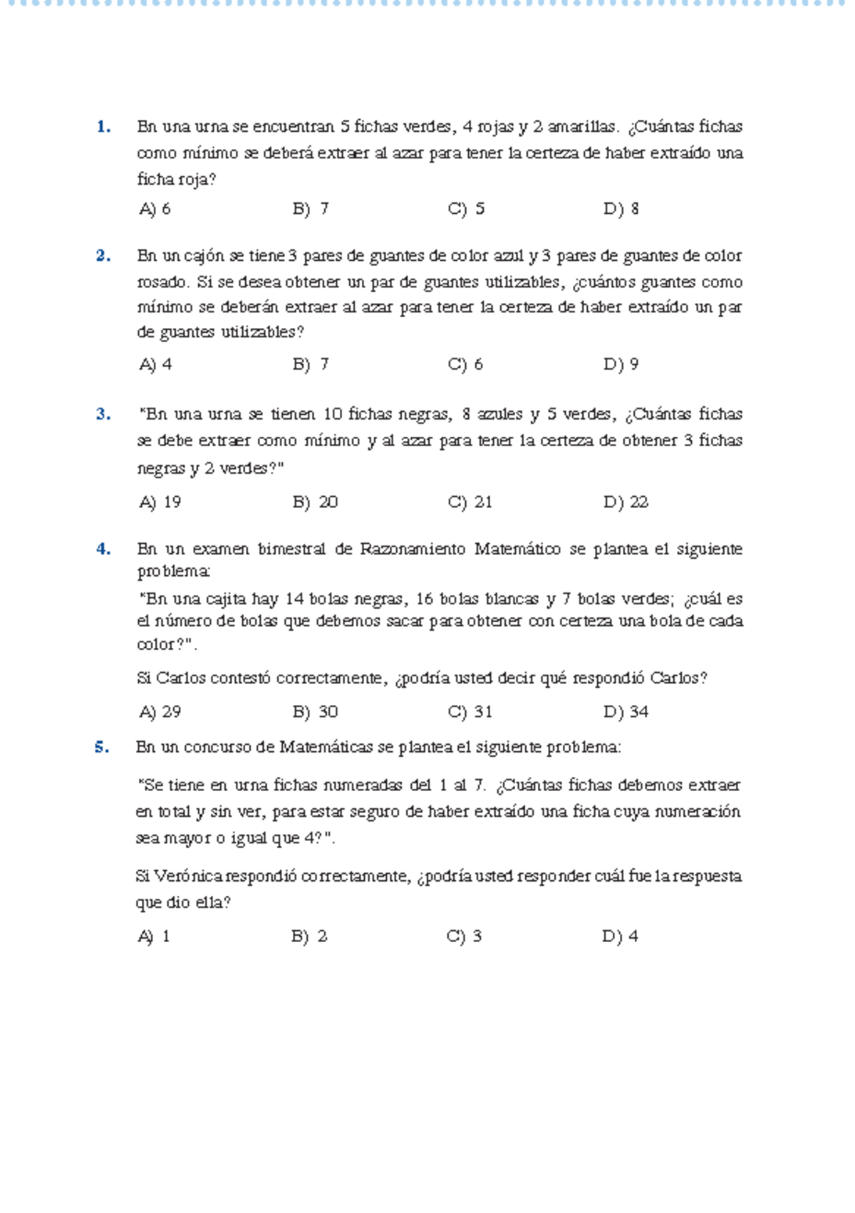 5 RM 1° Cap5 Preg Tarea 24 - En una urna se encuentran 5 fichas verdes, 4 rojas y 2 amarillas ...
