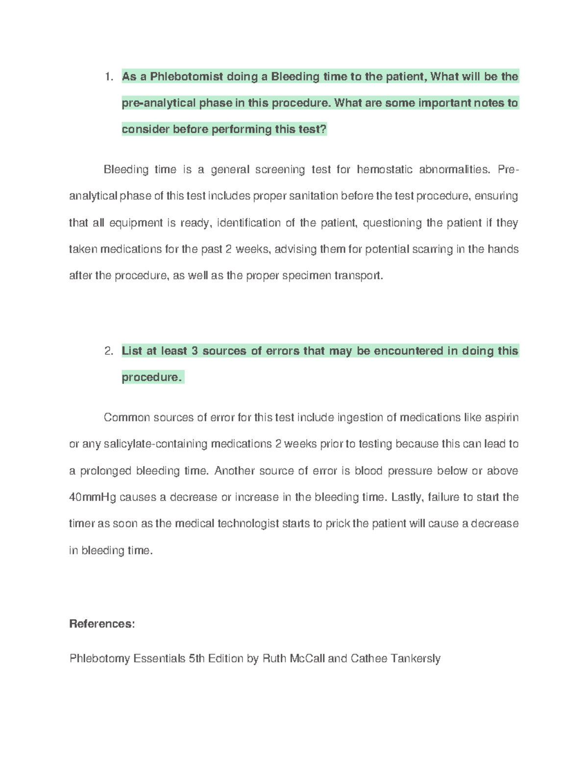 Bleeding Time (Dukes and Ivy methods) - As a Phlebotomist doing a ...