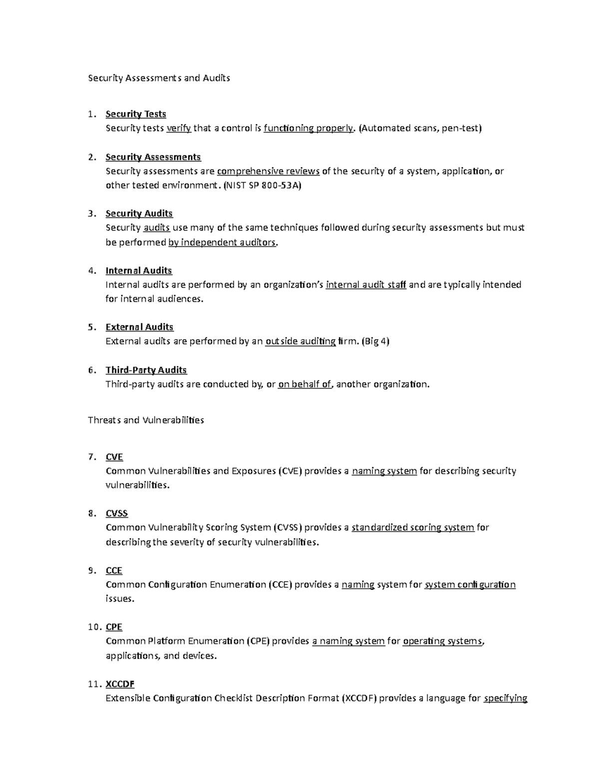 Cybersec Mgnt 1 Review Questions - Security Assessments and Audits ...