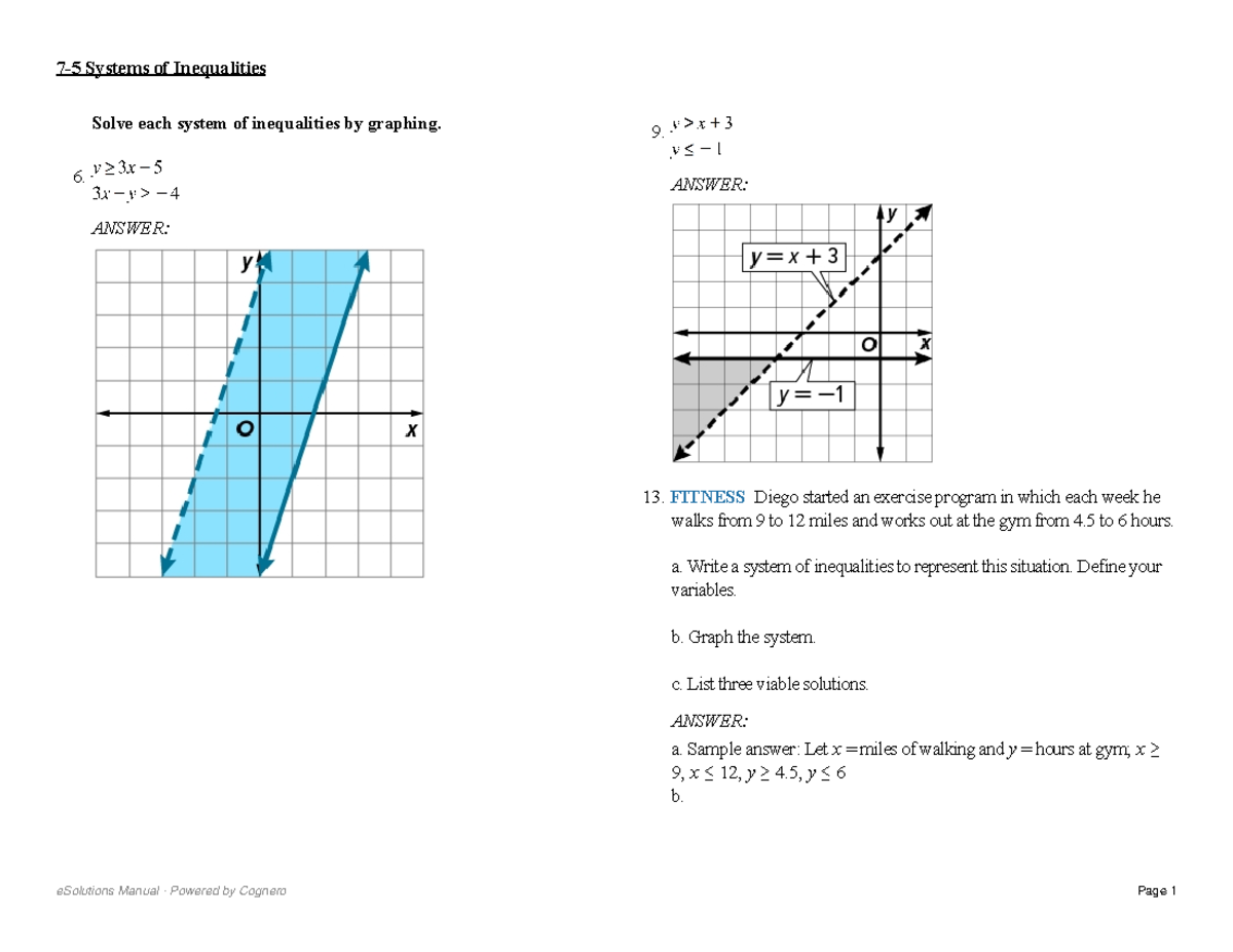 7.5 KEY Systems of Inequalities - Solve each system of inequalities by ...