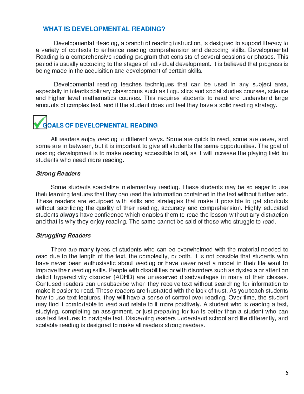 Developmental Reading What Is Developmental Reading 5 WHAT IS
