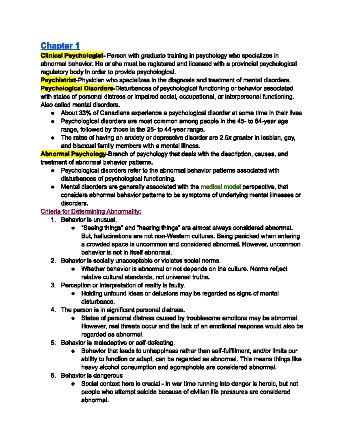 Textbook Notes for Abnormal Psychology - Psyco239 - Studocu