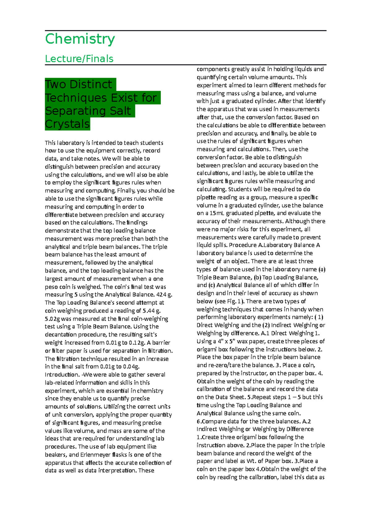 Lab Lecture Salt Crystals Reviewer - Lecture/Finals Two Distinct ...