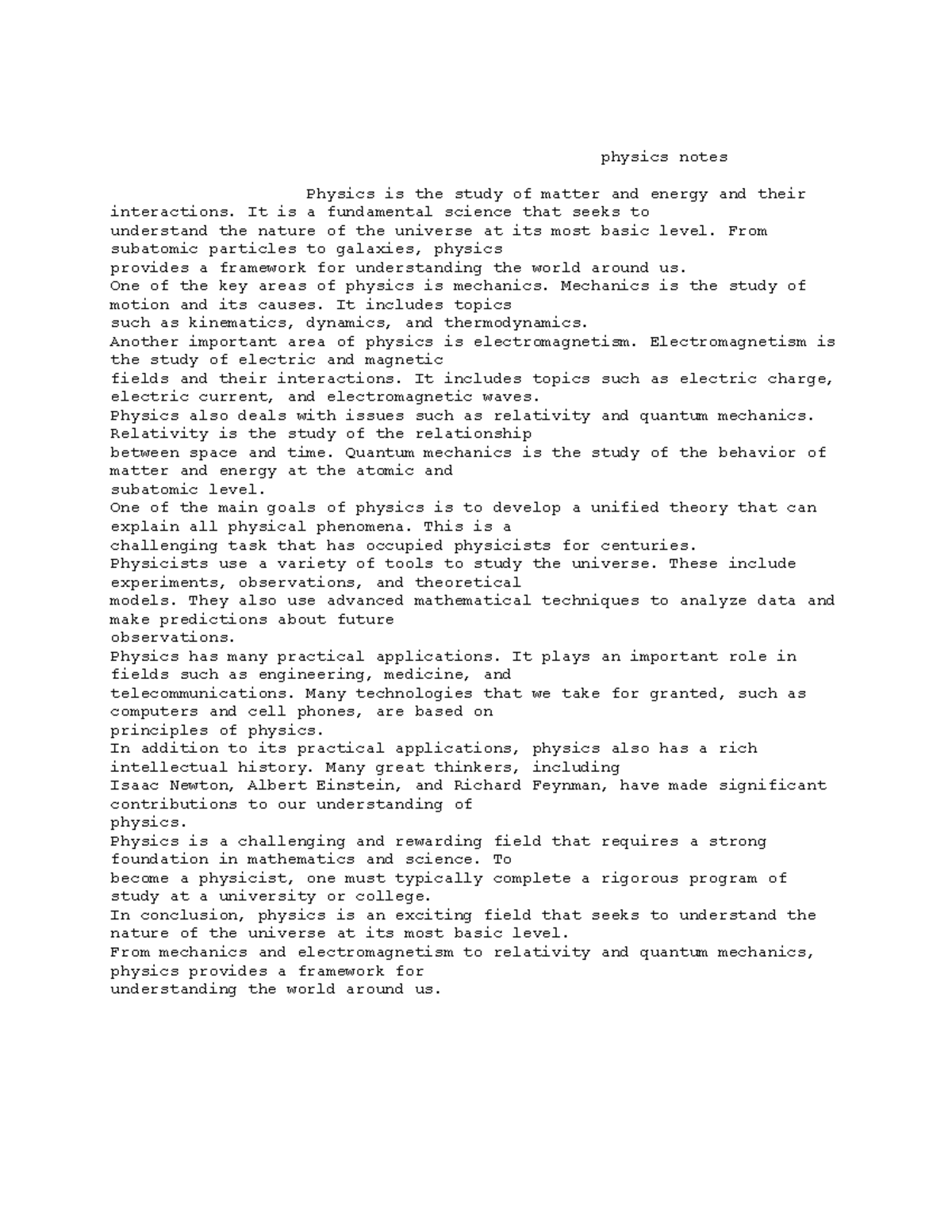 Physics notes - physics notes Physics is the study of matter and energy ...