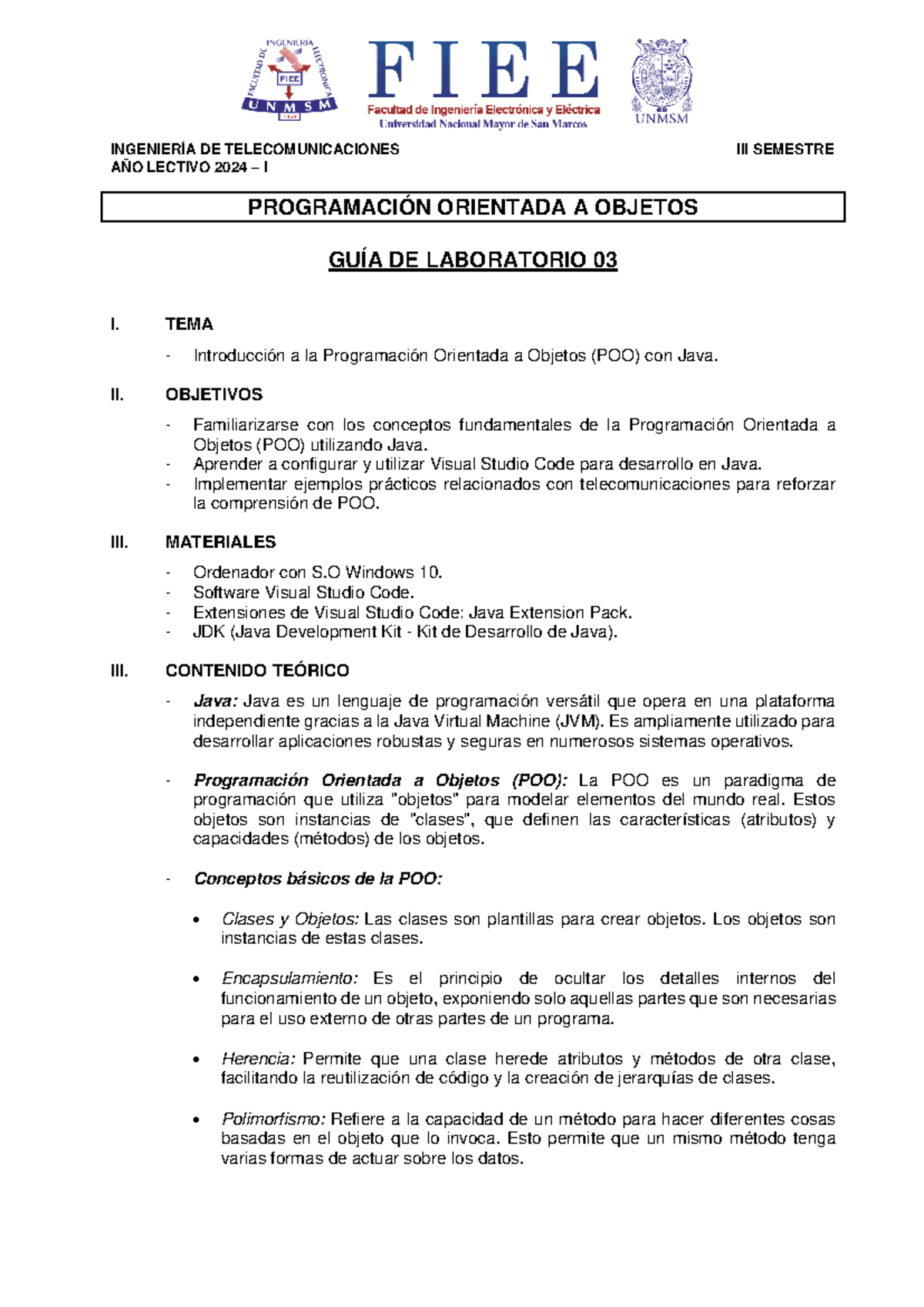 Laboratorio 03 Programación Orientada A Objetos 2024 - AÑO LECTIVO 202 4 – I PROGRAMACIÓN ...