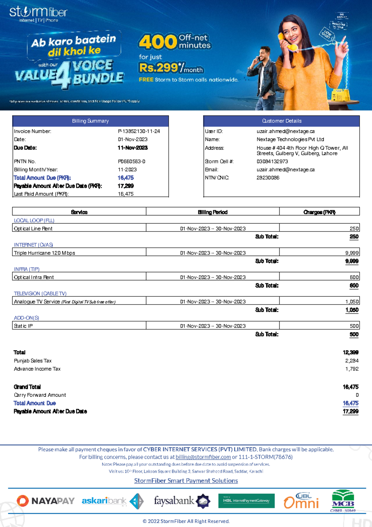 Stormfiber bill - none - Billing Summary Customer Details Invoice ...