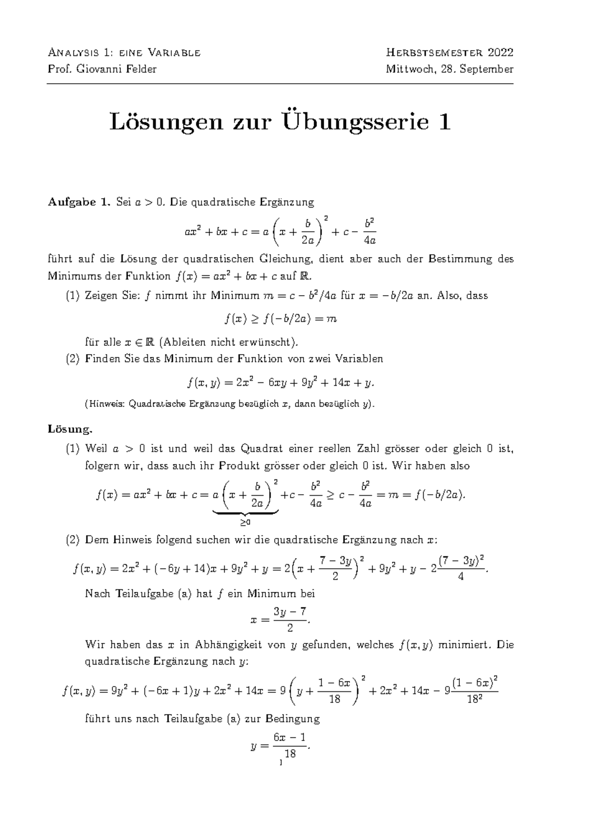 Lösungen Serie 1 Analysis 1 - Analysis 1: eine Variable Herbstsemester ...