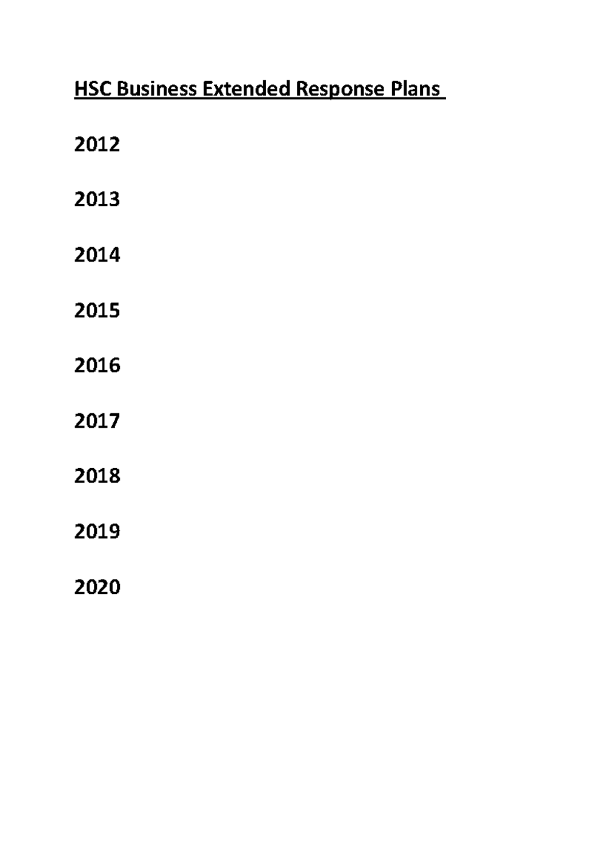 HSC Business Extended Response Plans - HSC Business Extended Response ...