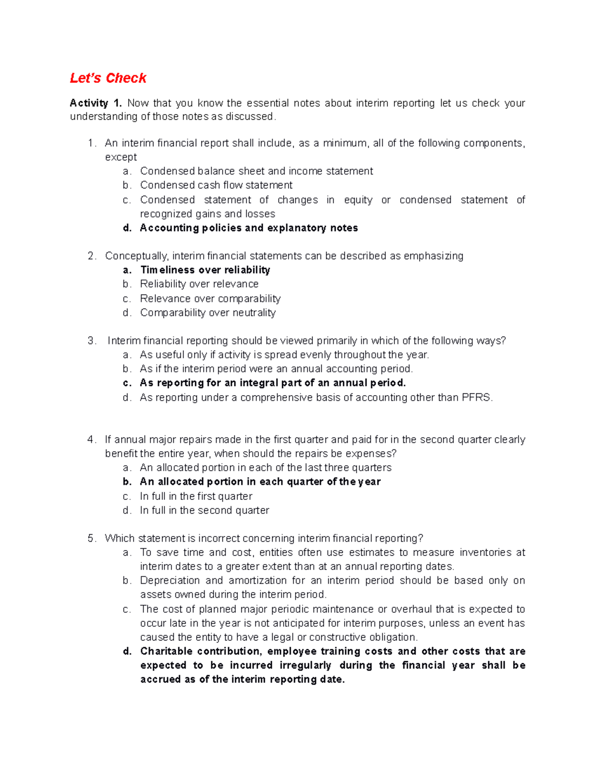 3. interim reporting answer key - Let’s Check Activity 1. Now that you ...