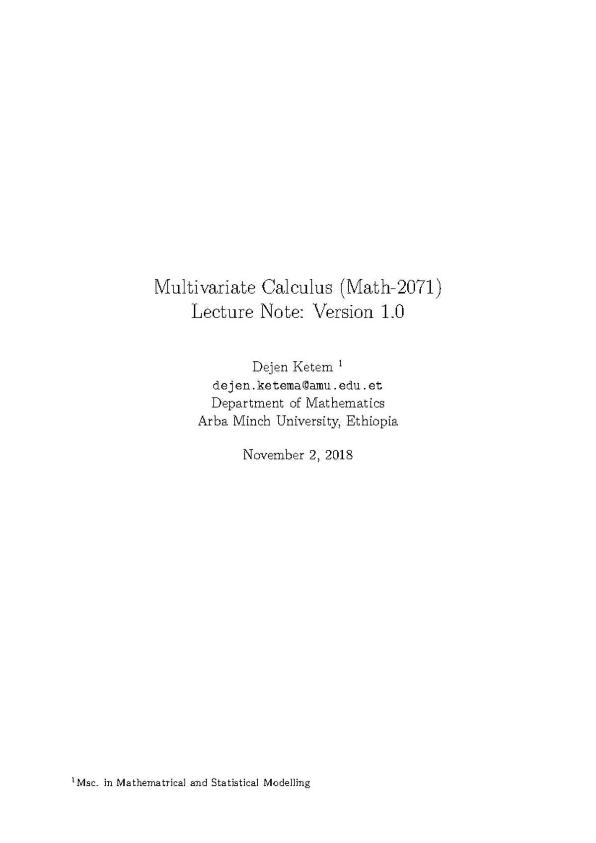 Multivariate Calculus Math 2071 Lecture - Multivariate Calculus (Math ...