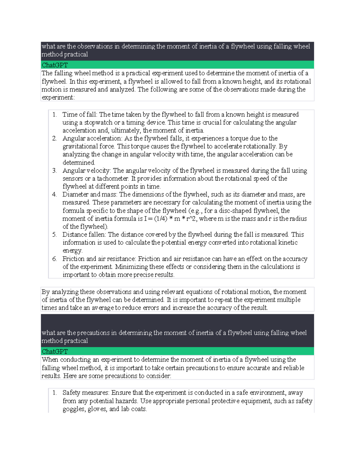 Moment of Inertia of a Flywheel using Falling Wheen Method Practical ...