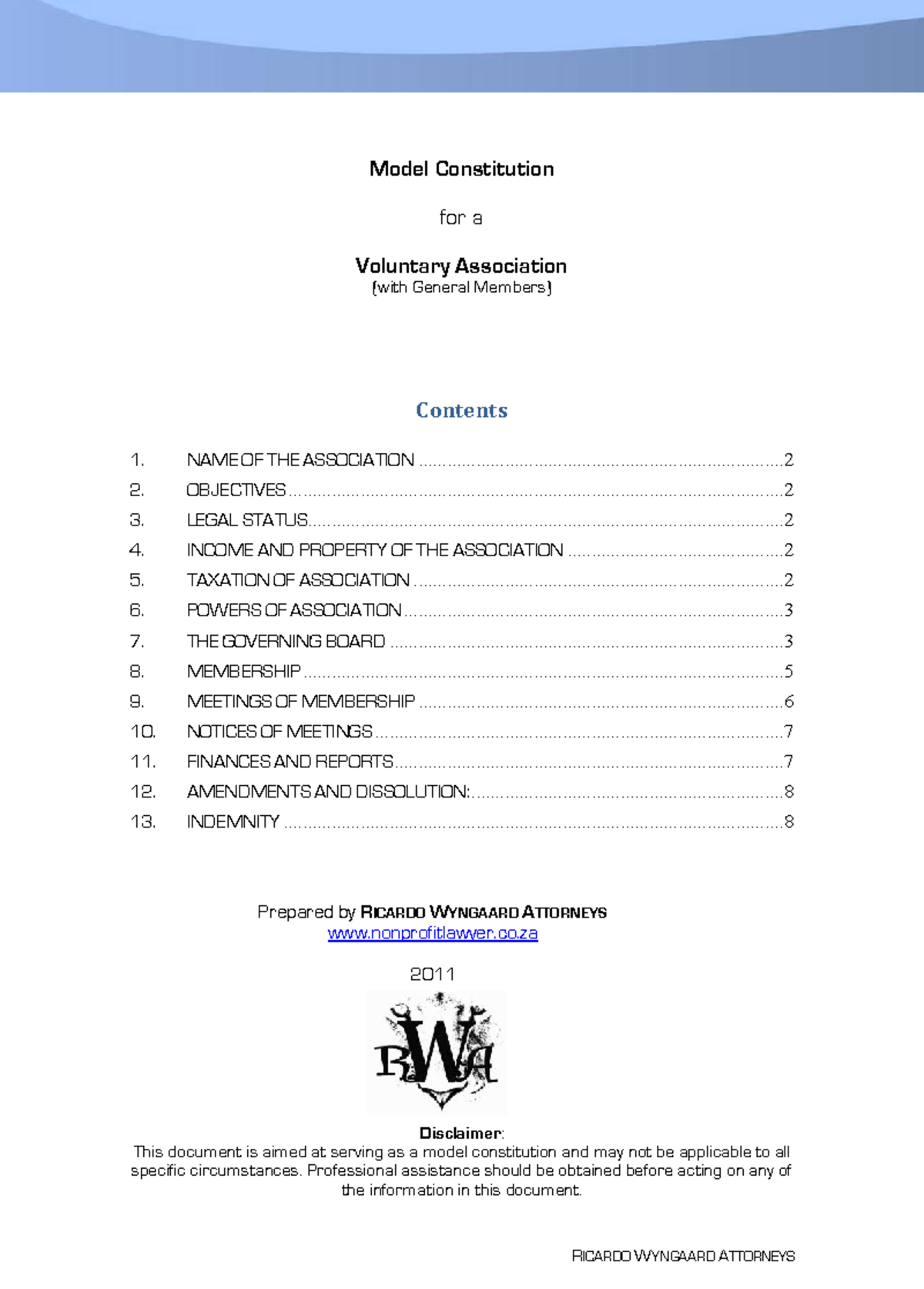 Model of founding document for foundation - Model Constitution for a ...