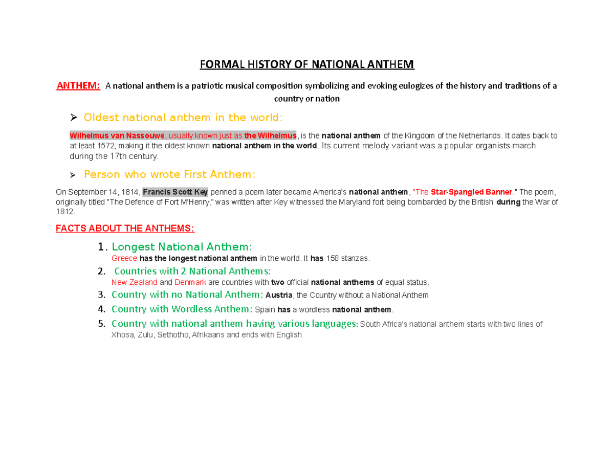 Formal History OF National Anthem (pst) - FORMAL HISTORY OF NATIONAL ...