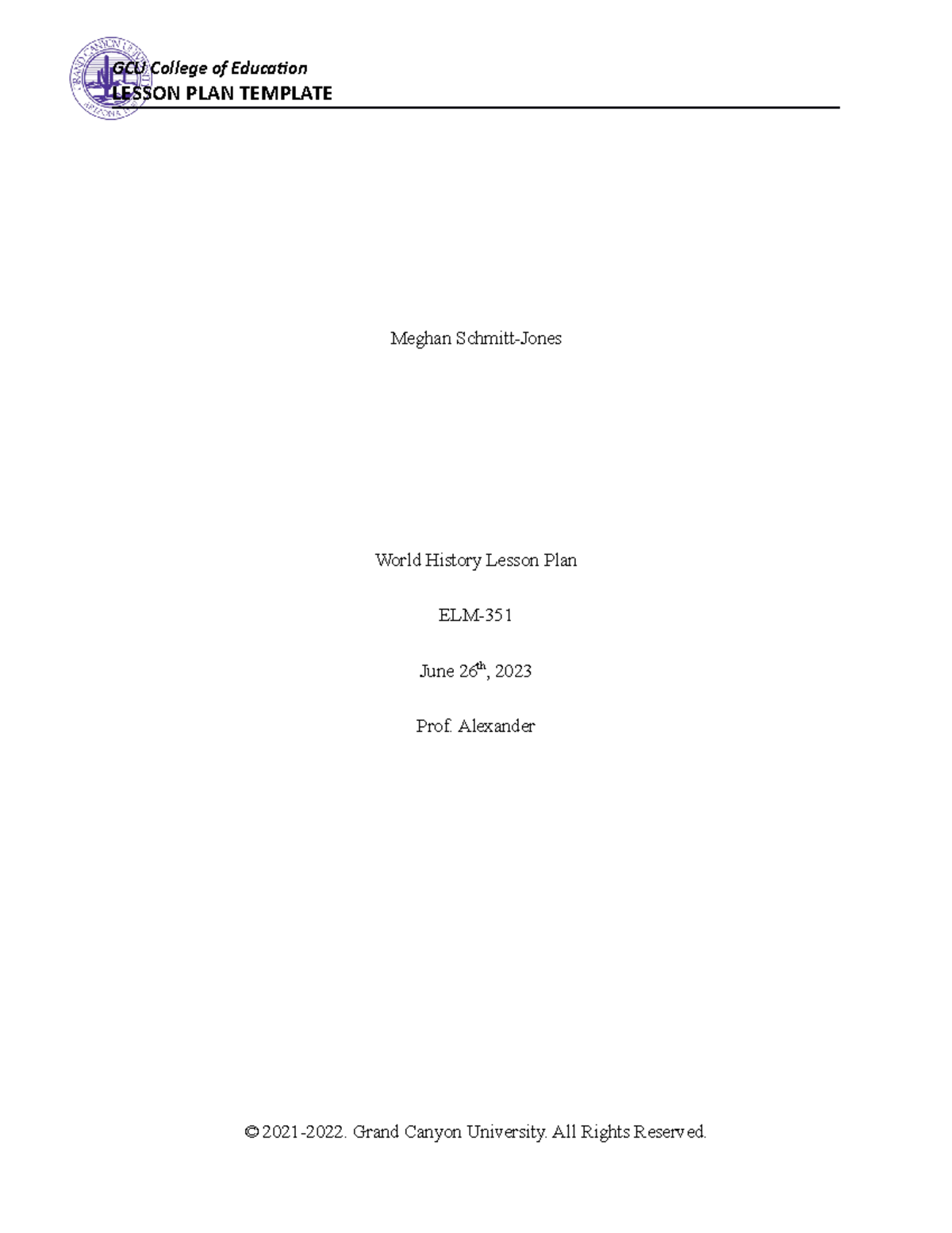 History Lesson Plan - Assignment - LESSON PLAN TEMPLATE Meghan Schmitt ...