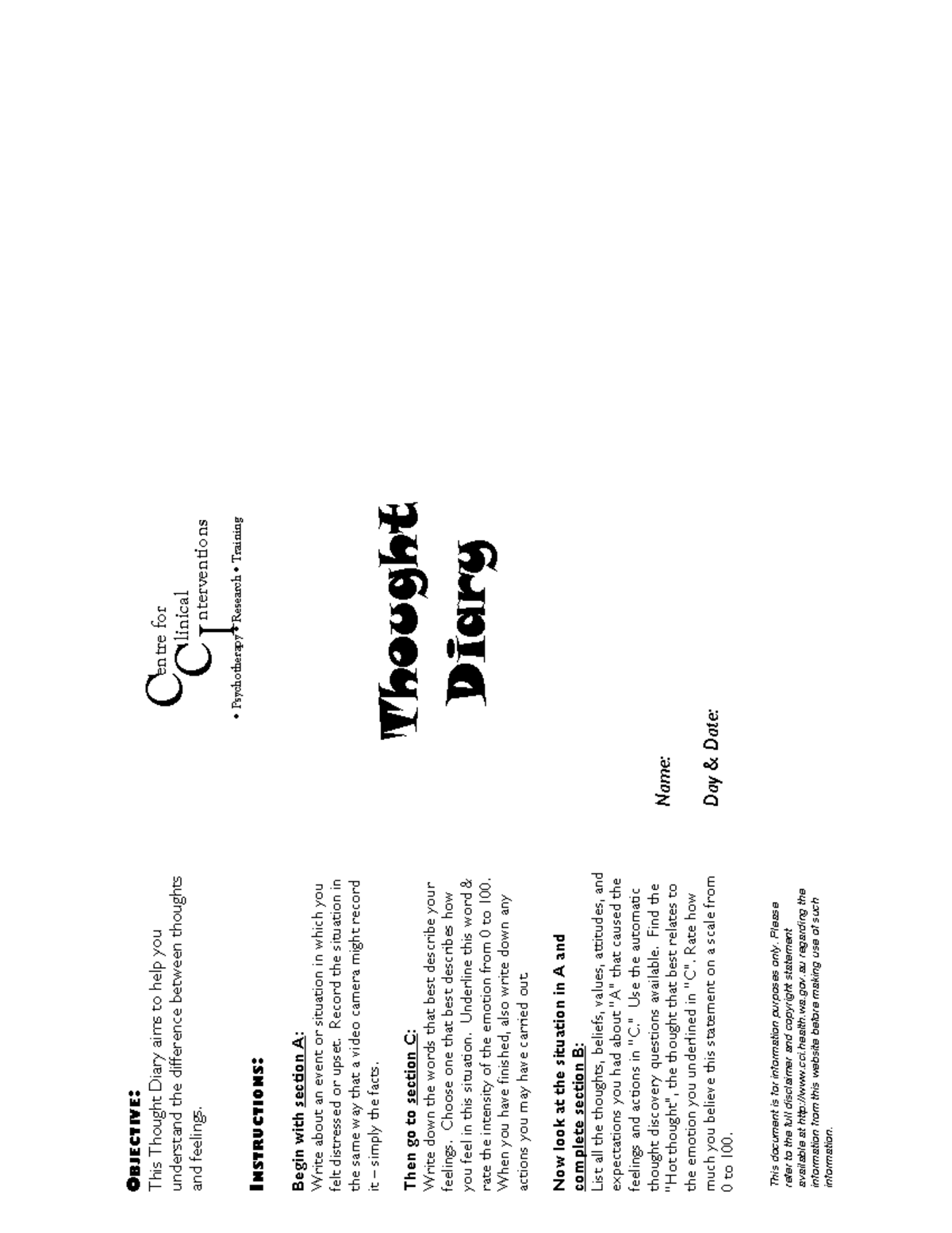 Thought diary - Professor Martino - O BJECTIVE : This Thought Diary ...