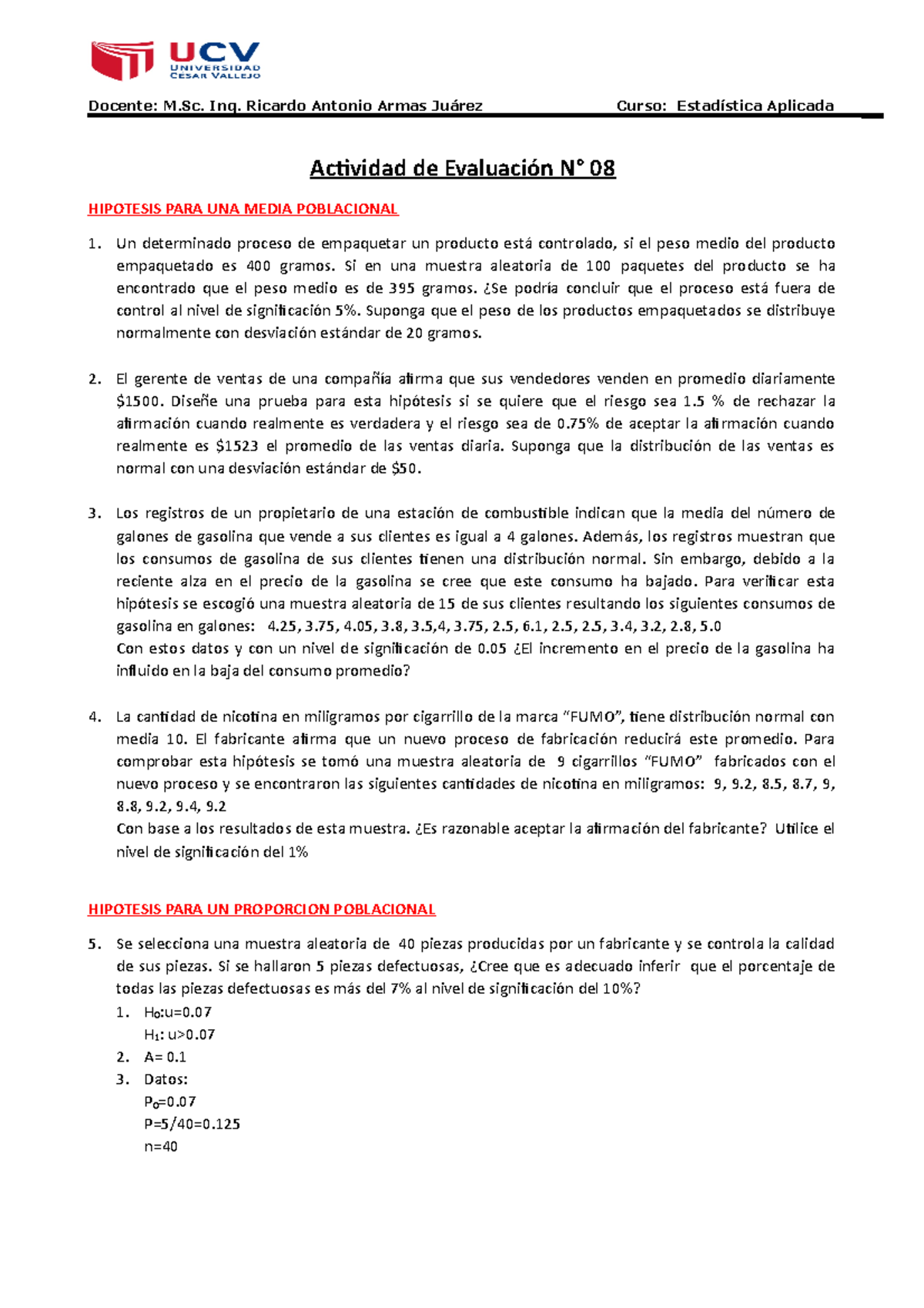 Actividad de Evaluación N° 08,5,6 y 7 - Actividad de Evaluación N° 08 ...