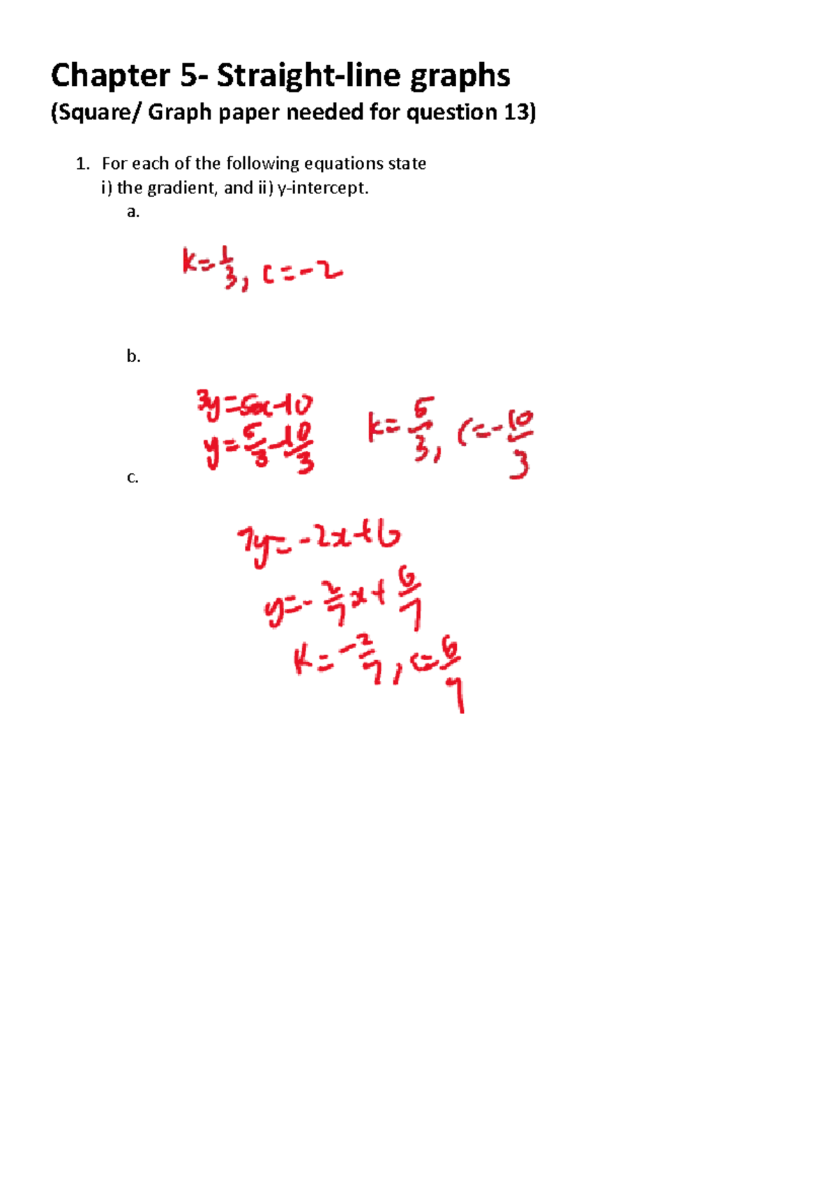 Chapter 5- Straight line graphs- With Gaps - Chapter 5- Straight-line ...