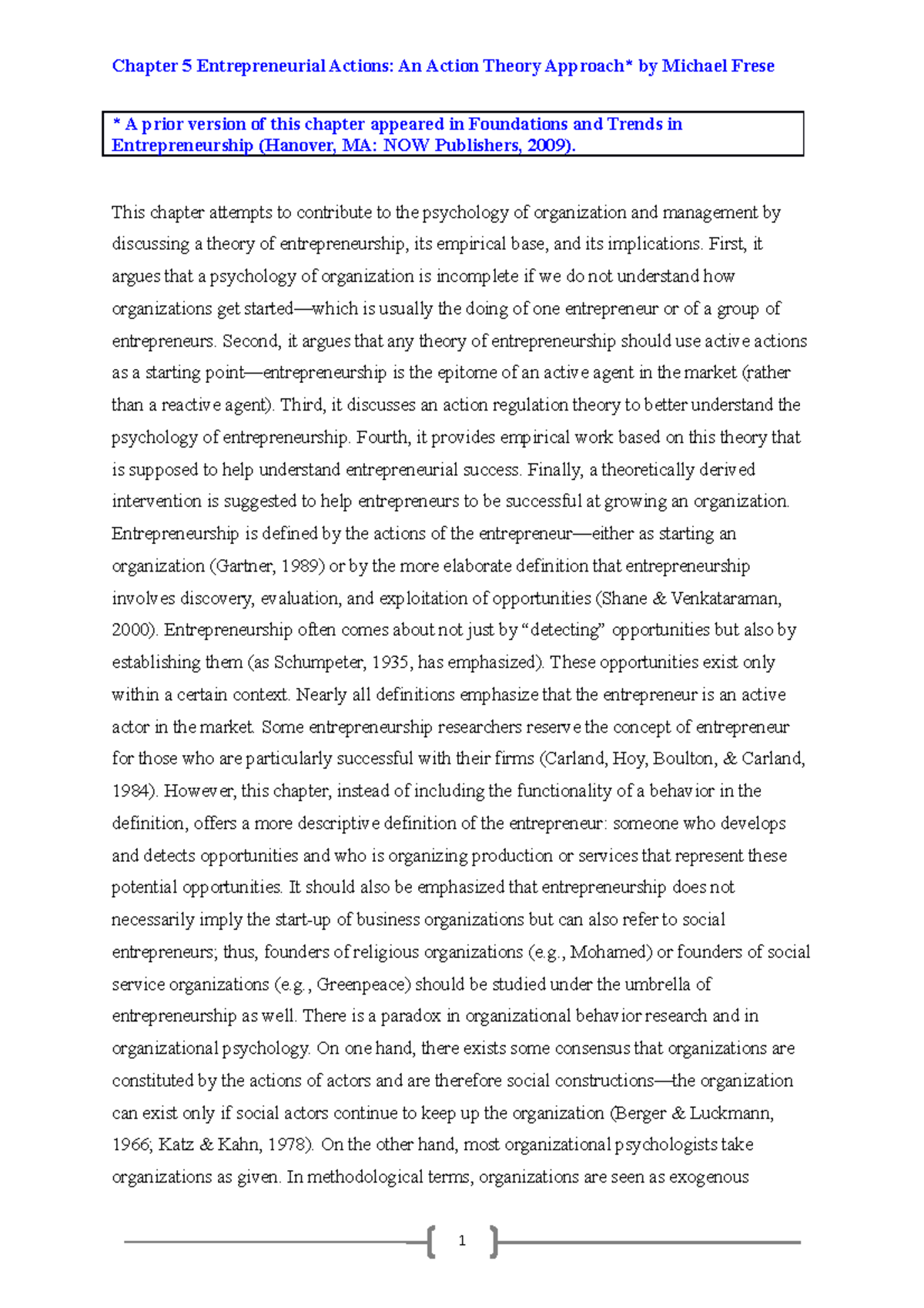 Chapter 5 Entrepreneurial Actions An Action Theory Approach by Michael ...