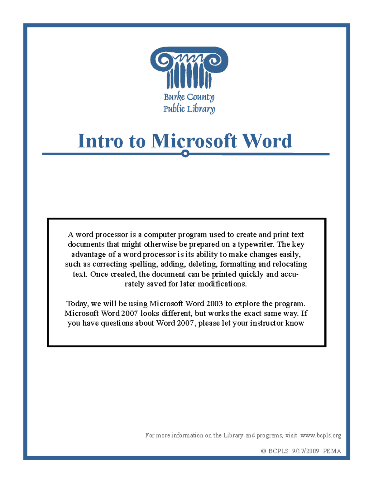 Intro to Microsoft Word - The key advantage of a word processor is its ...