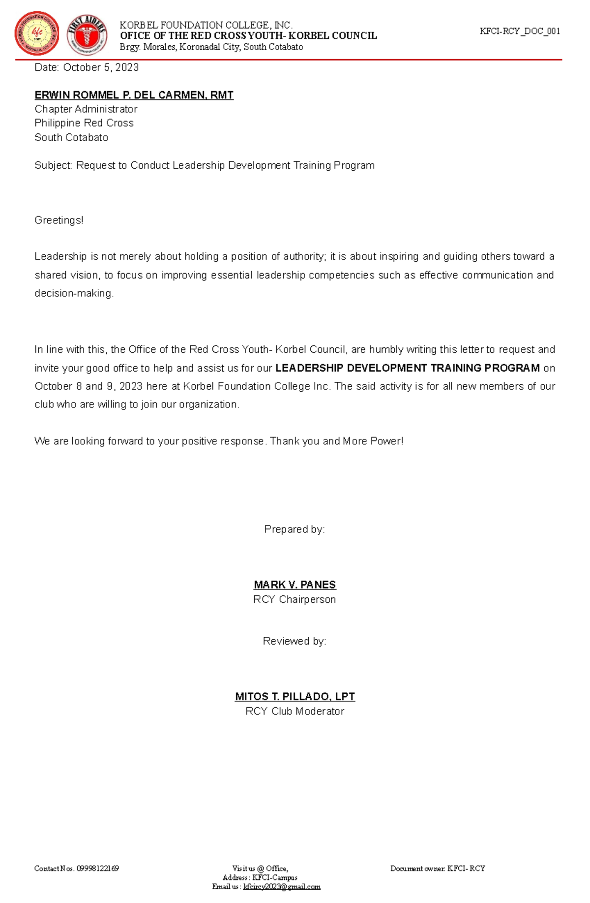 Proposal-letter - proposal letter - Date: October 5, 2023 ERWIN ROMMEL ...