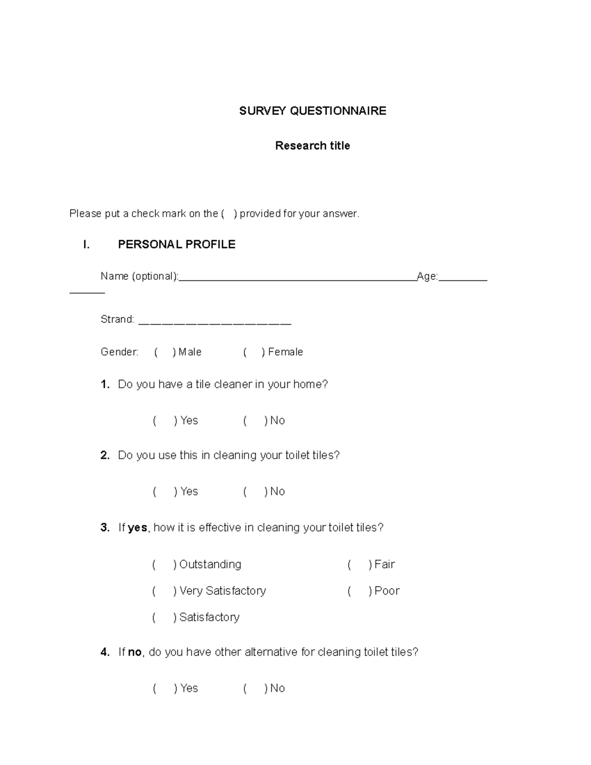 Students Form Survey - SURVEY QUESTIONNAIRE Research title Please put a ...