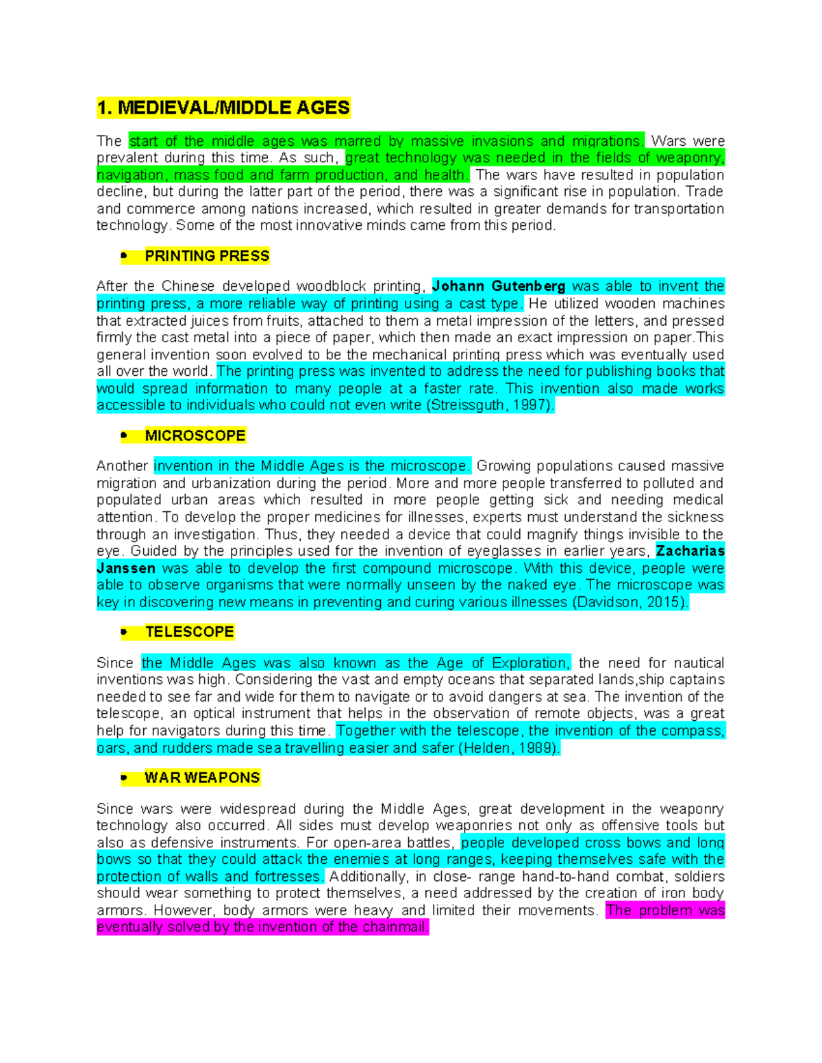 Report ON STS chapter 1 - 1. MEDIEVAL/MIDDLE AGES The start of the ...