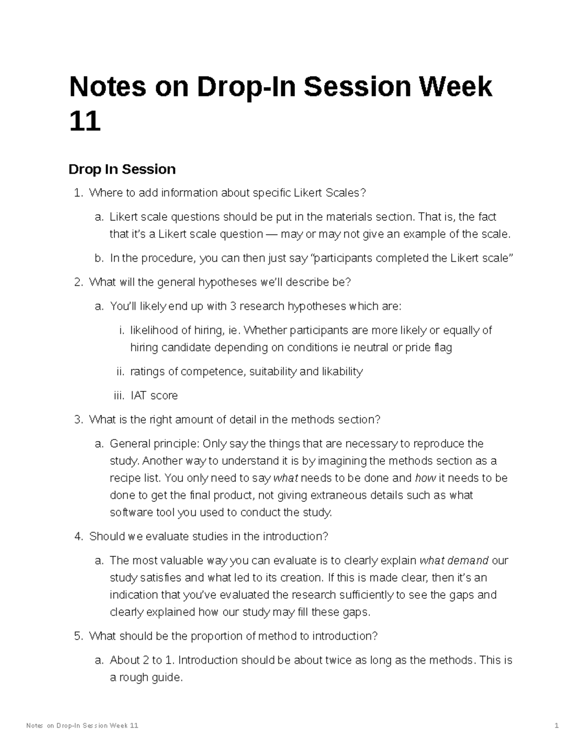 Summary Notes for Lab Report - Notes on Drop-In Session Week 11 Drop In ...