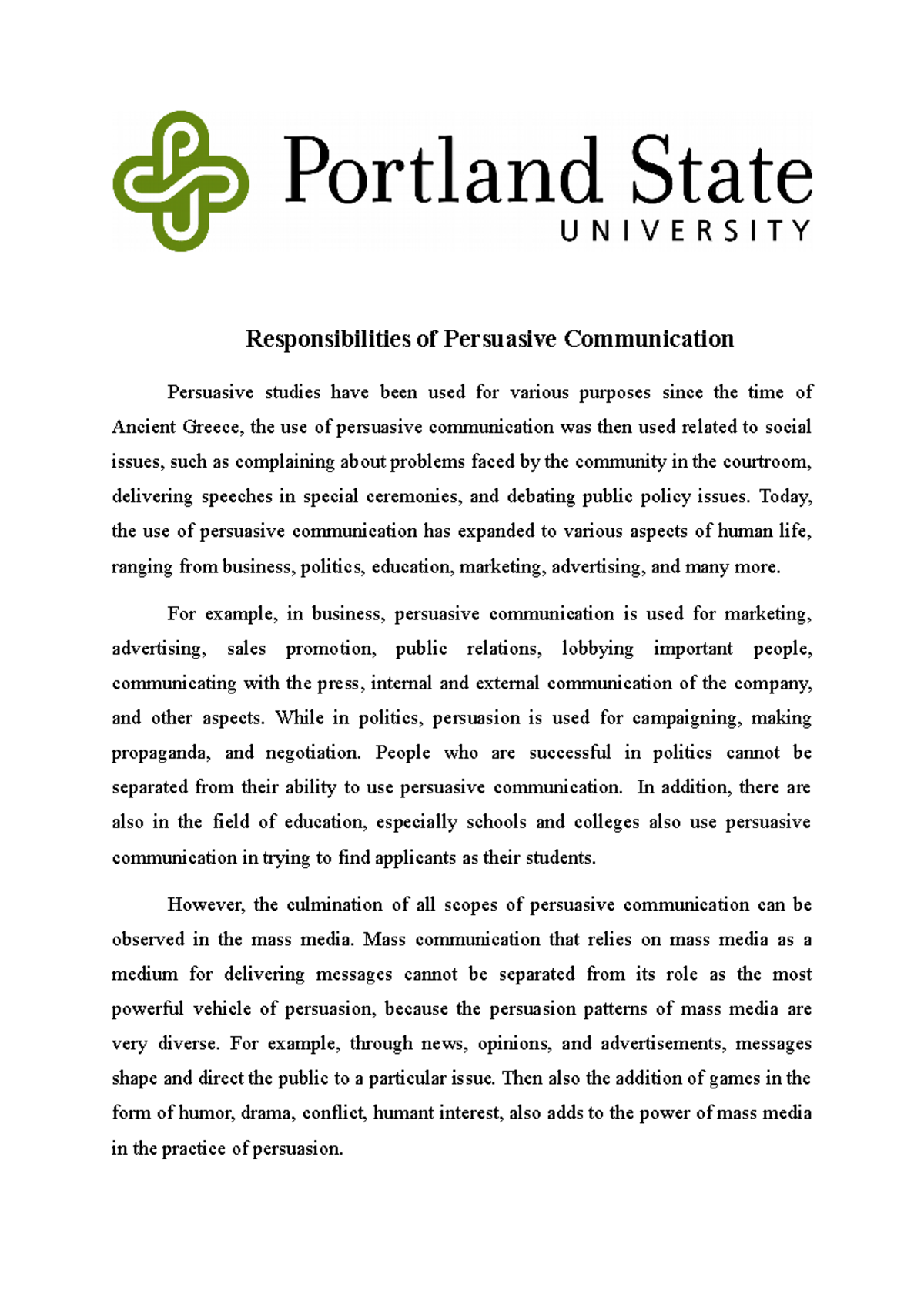 Responsibilities of Persuasive Communication - Responsibilities of ...