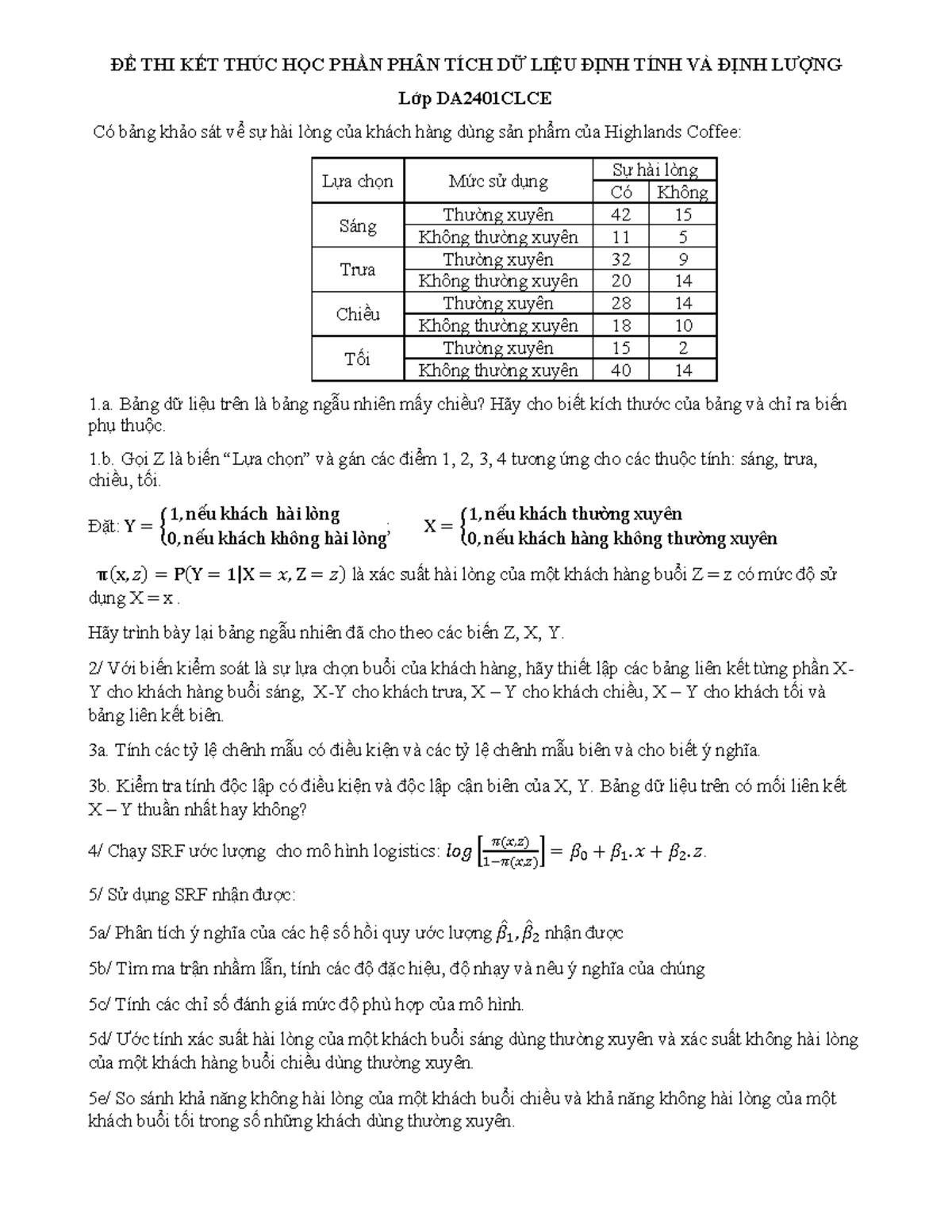 Đề thi kết thúc học phần PTDL - ĐỀ THI KẾT THÚC HỌC PHẦN PHÂN TÍCH DỮ LIỆU ĐỊNH TÍNH VÀ ĐỊNH ...