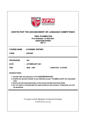 LPE2301 AP Portfolio SELF- Critique Report 1A (PAIR) 212753 AND 211800 ...