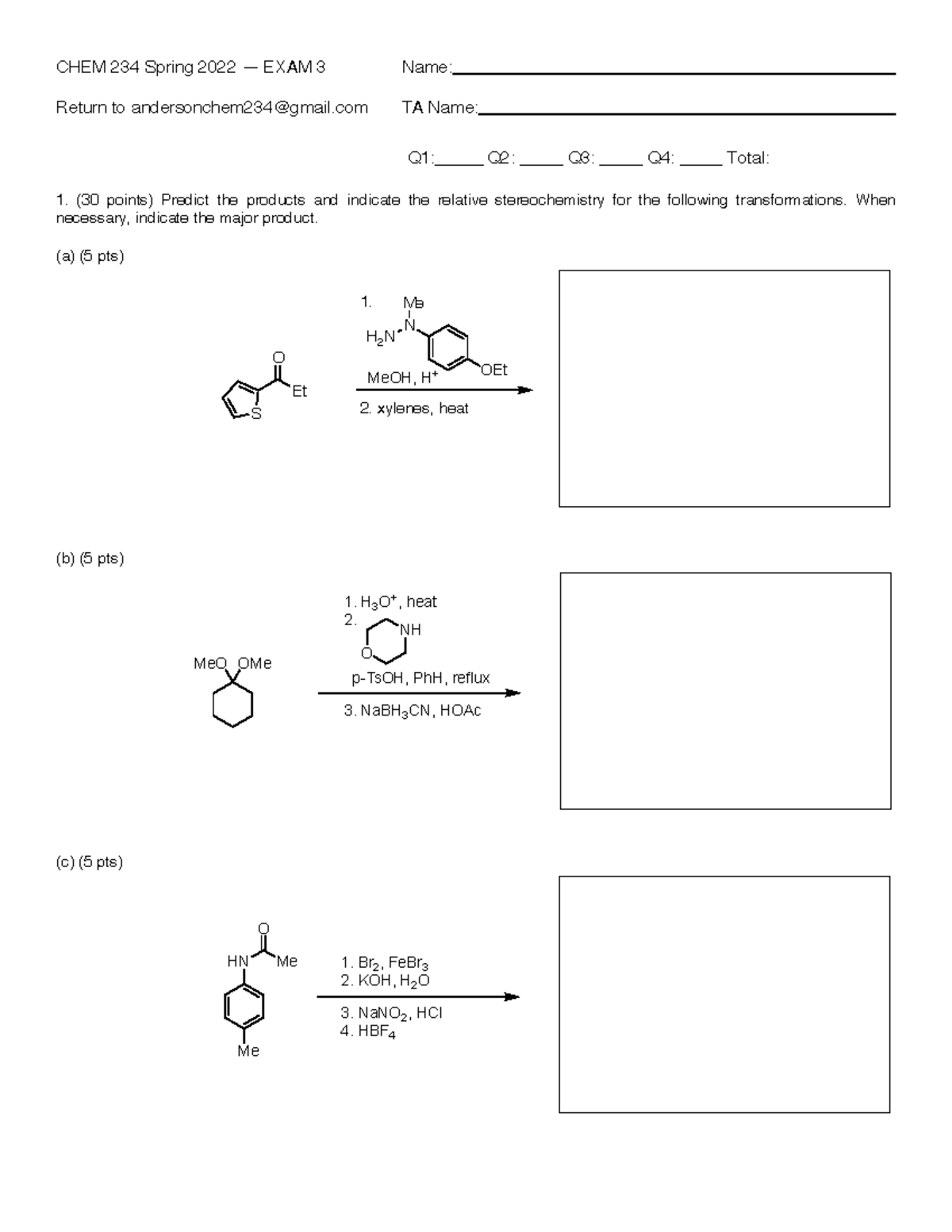 Spring 22 Exam 3 - CHEM 234 Spring 2022 — EXAM 3 Name: Return to ...