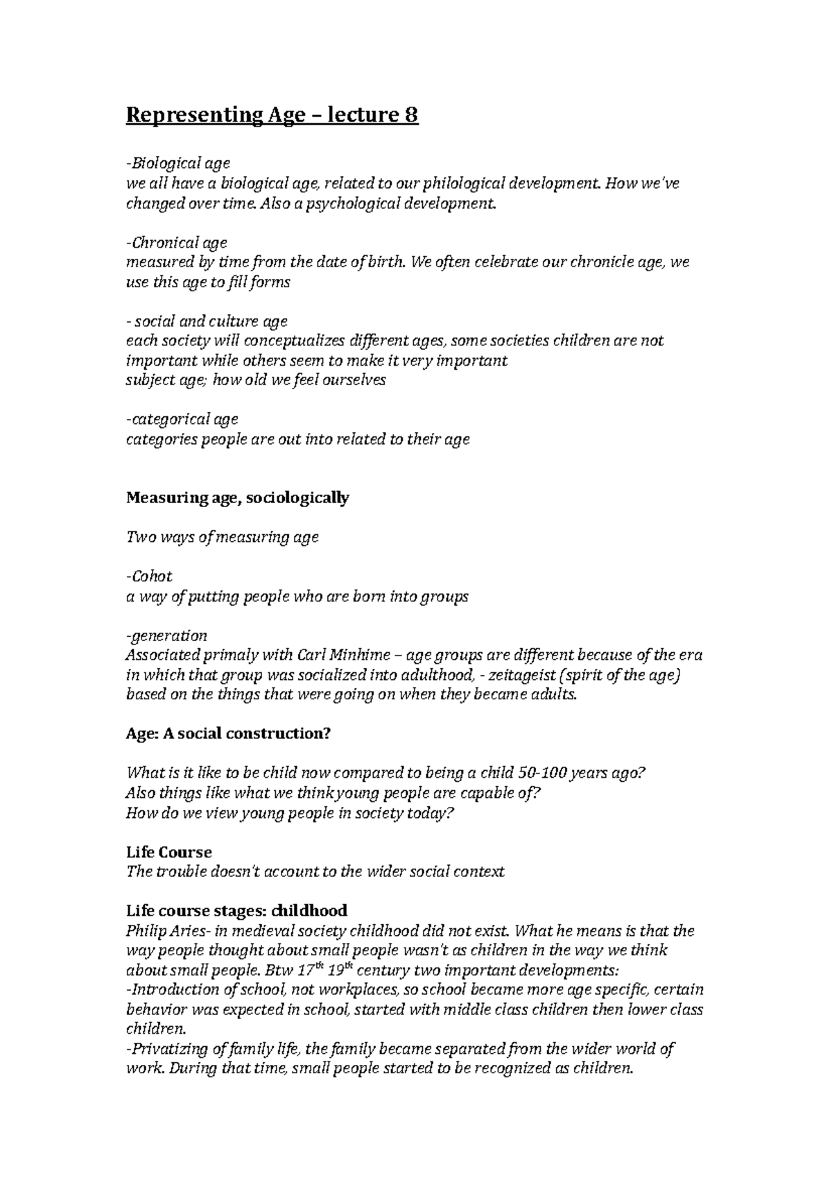 Representing Age – lecture 8 - Representing Age – lecture 8 -Biological ...