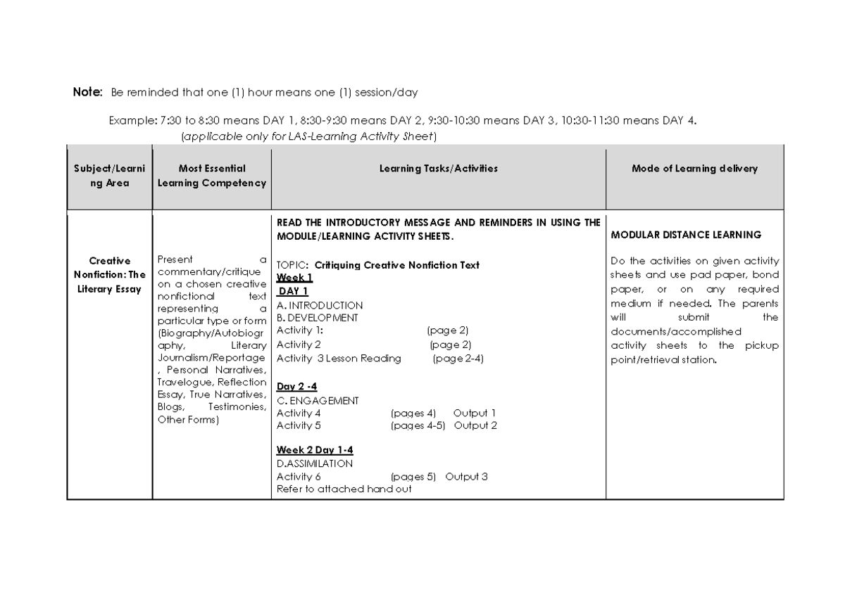 WHLP CNF Week1-2-4th-Quarter - Note: Be reminded that one (1) hour ...