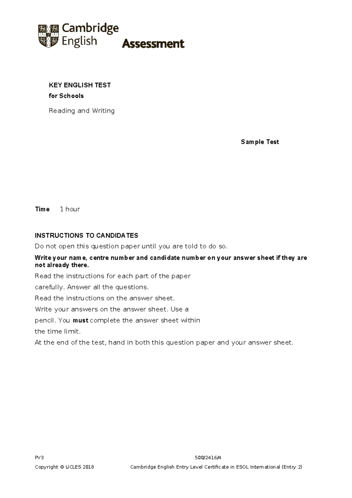 20 sample ket 01 - Ket test - KEY ENGLISH TEST for Schools Reading and ...