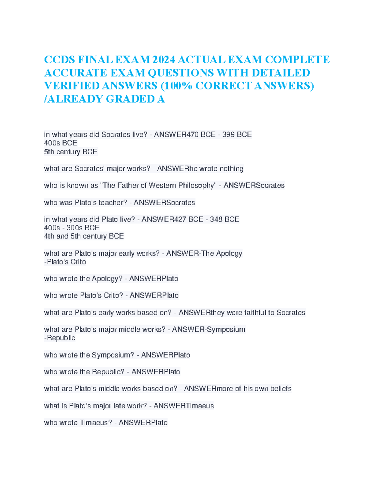 CCDS Final EXAM 2024 Actual EXAM Complete Accurate EXAM Questions WITH ...