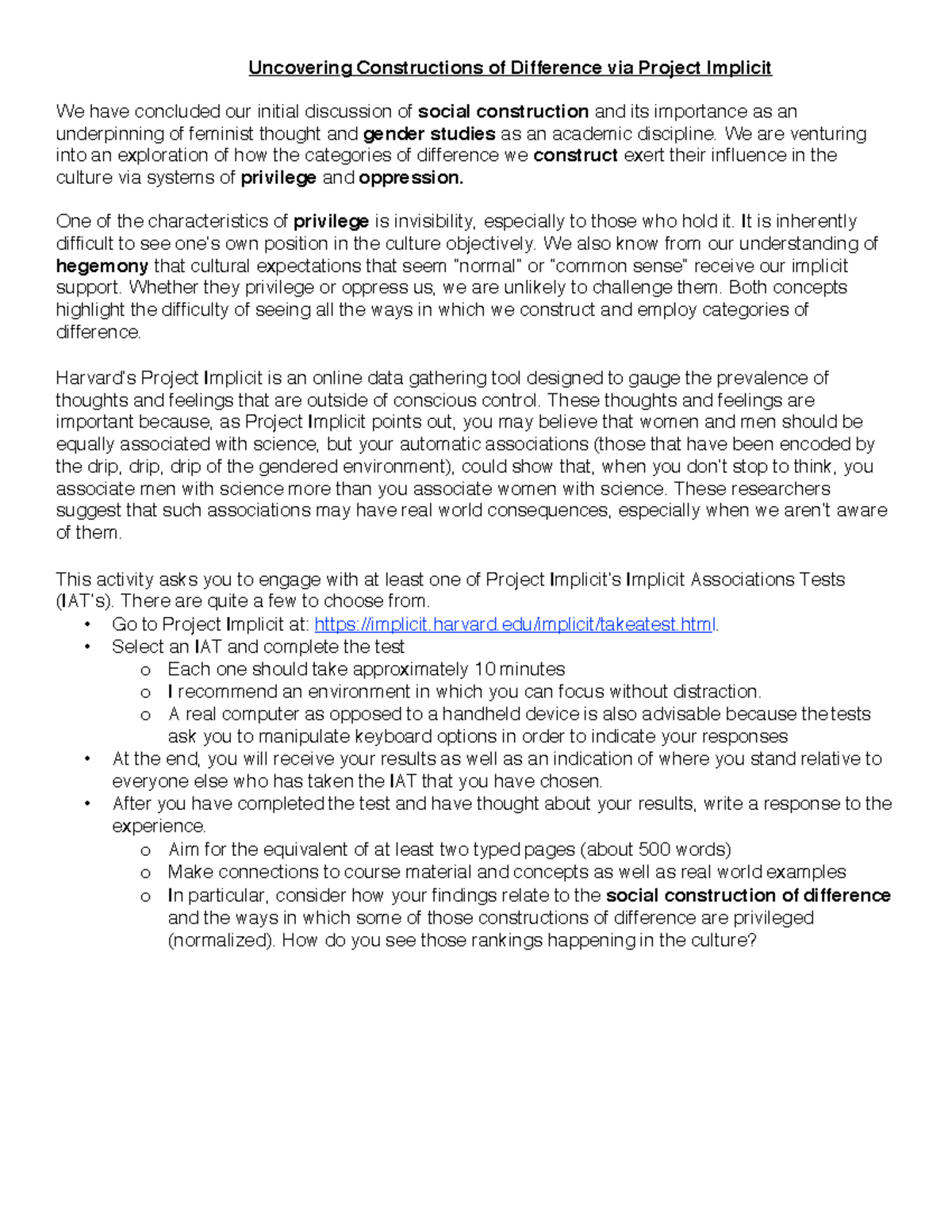 Project Implicit - 100 - Uncovering Constructions of Difference via ...