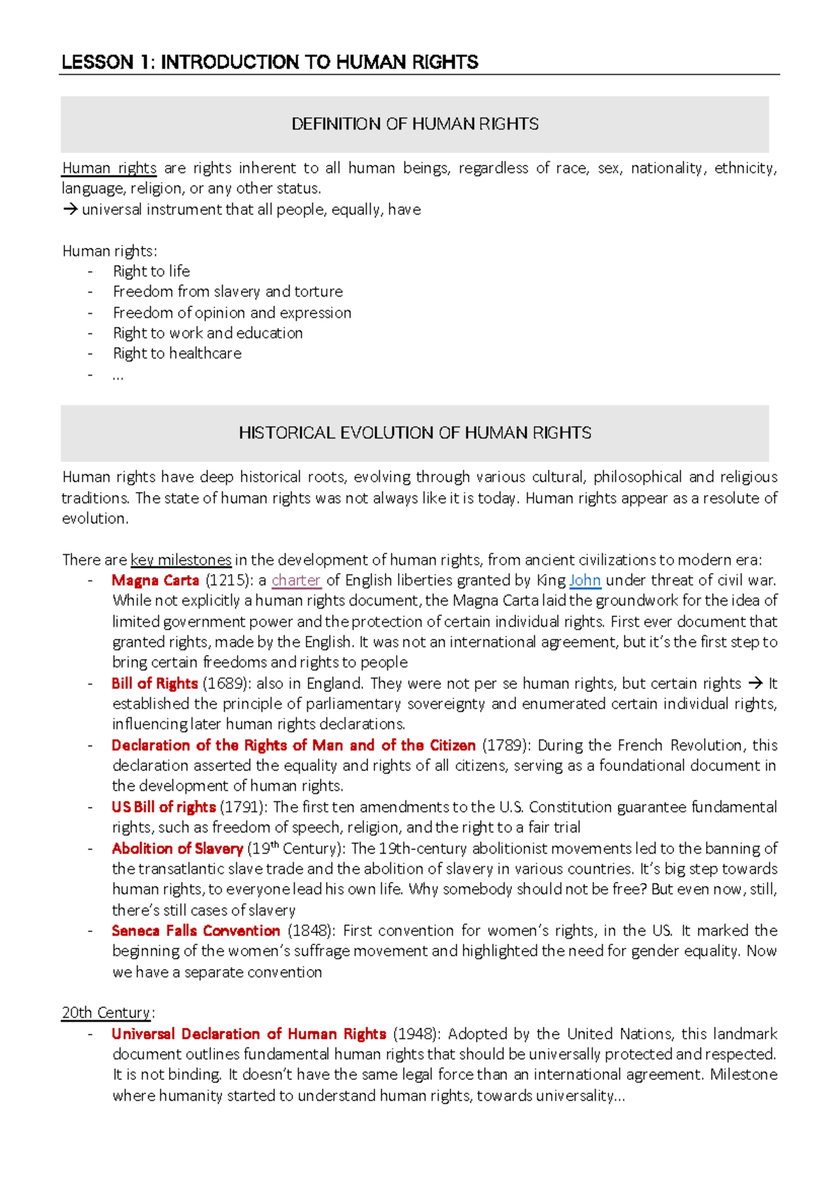 Lesson 1 International protection of human rights - Human rights are ...