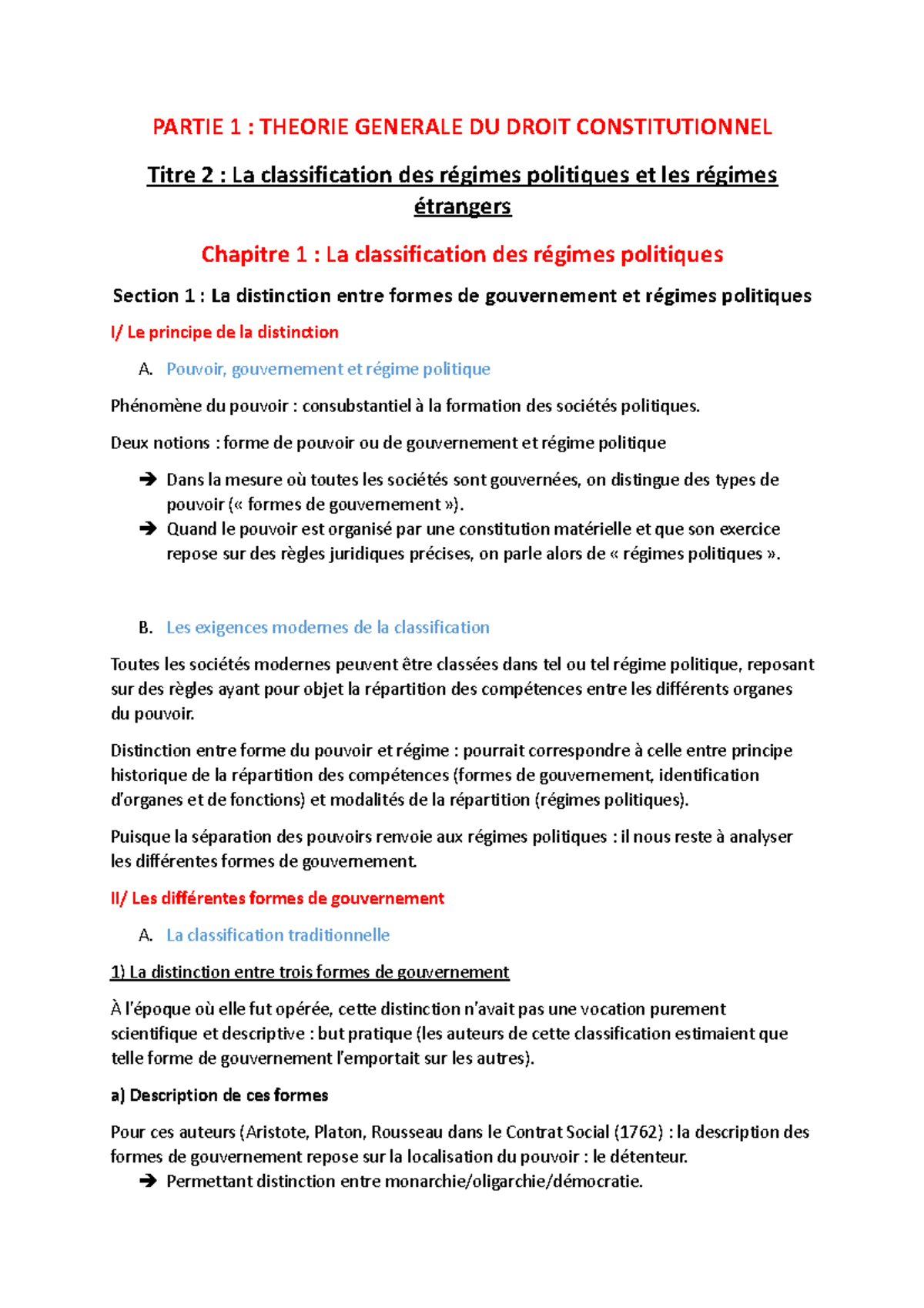 S1 Distinction entre formes de gouvernement et régimes politiques ...