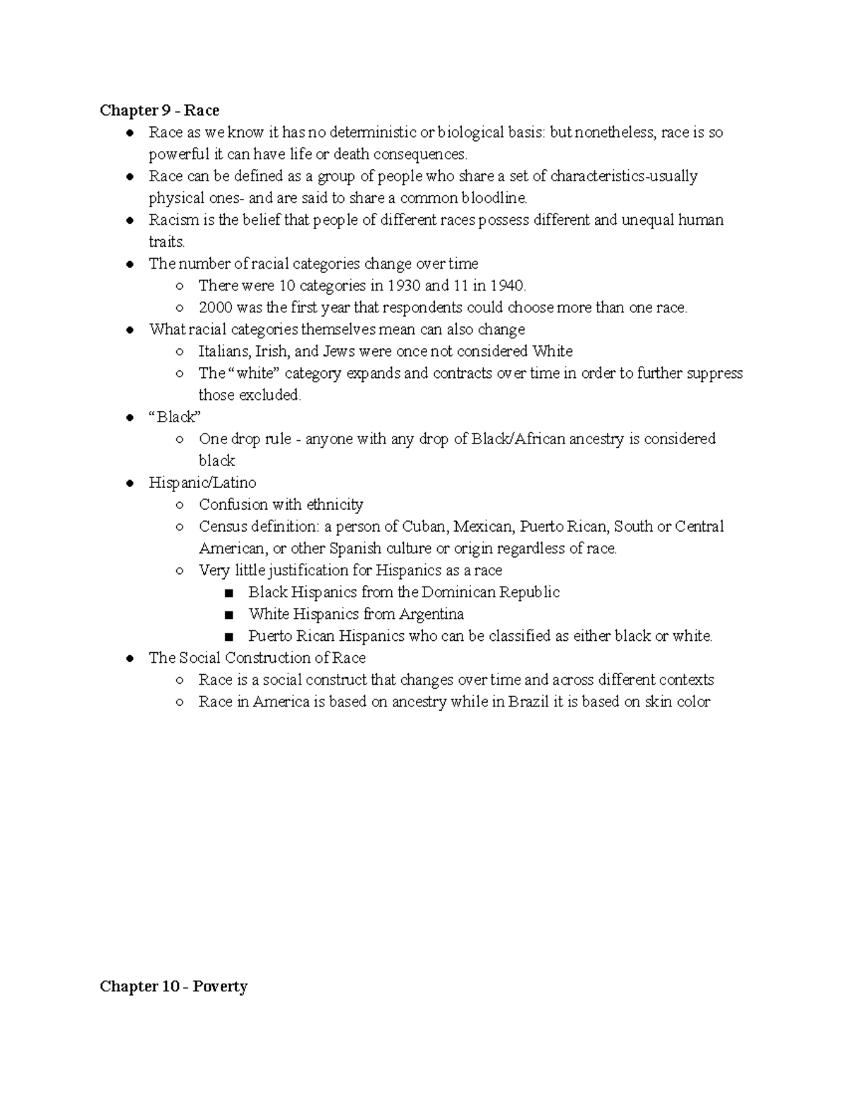 Soc. Analysis - Chapter 9 and 10 notes for Professor Mai's section, on ...