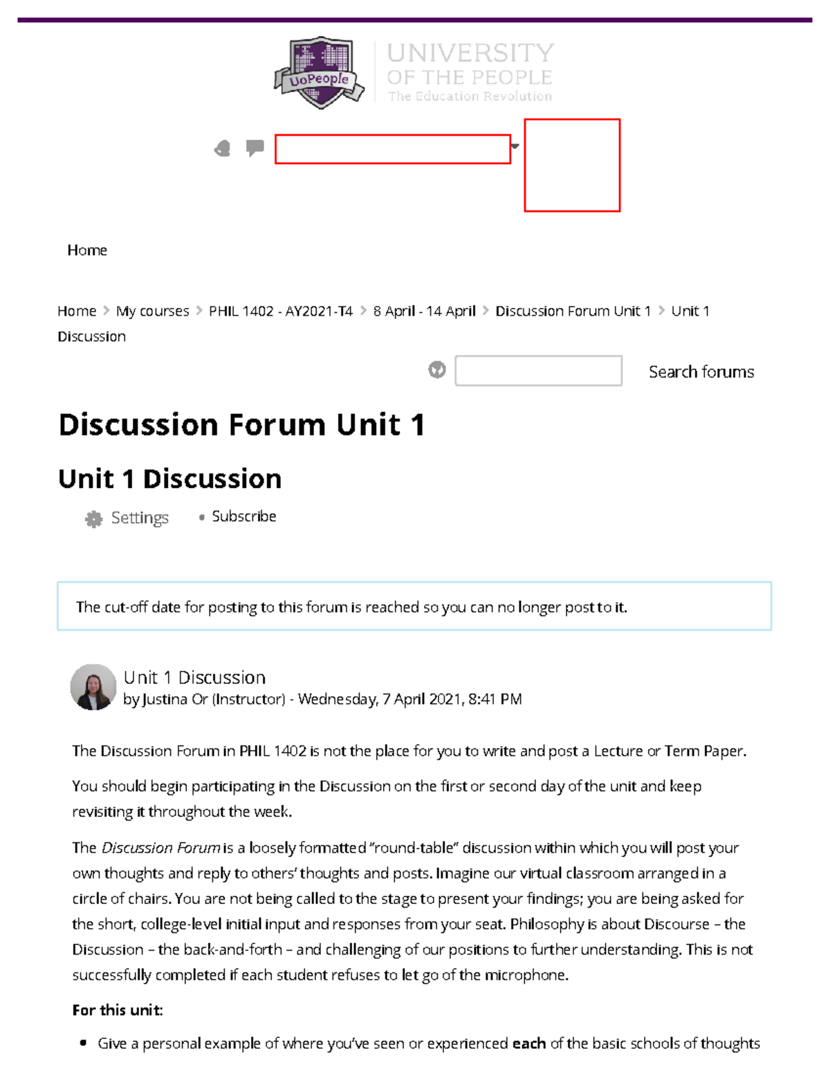 PHIL 1402 - Unit 1 Discussion - Home Discussion Forum Unit 1 Unit 1 Discussion Subscribe ...