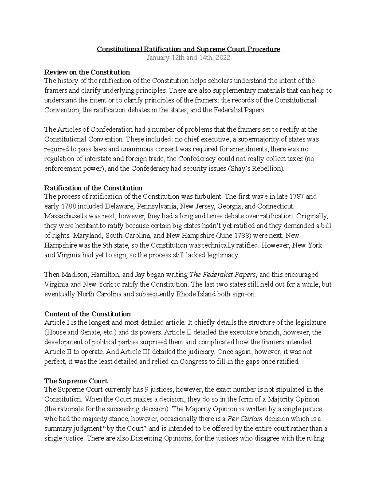 PLSC 471 Notes- Constitutional Foundations - Constitutional ...