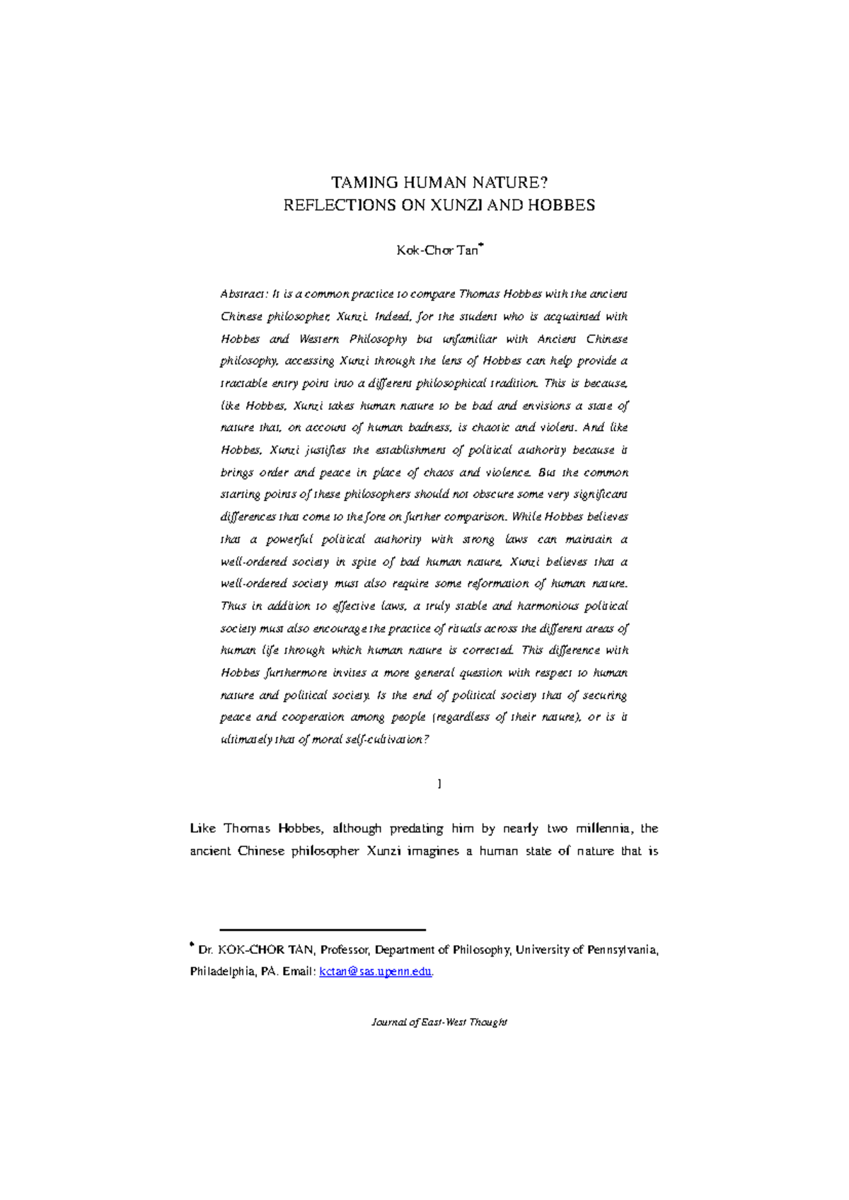 Rrrush,+Tan19-39 - reading - Journal of East-West Thought TAMING HUMAN ...