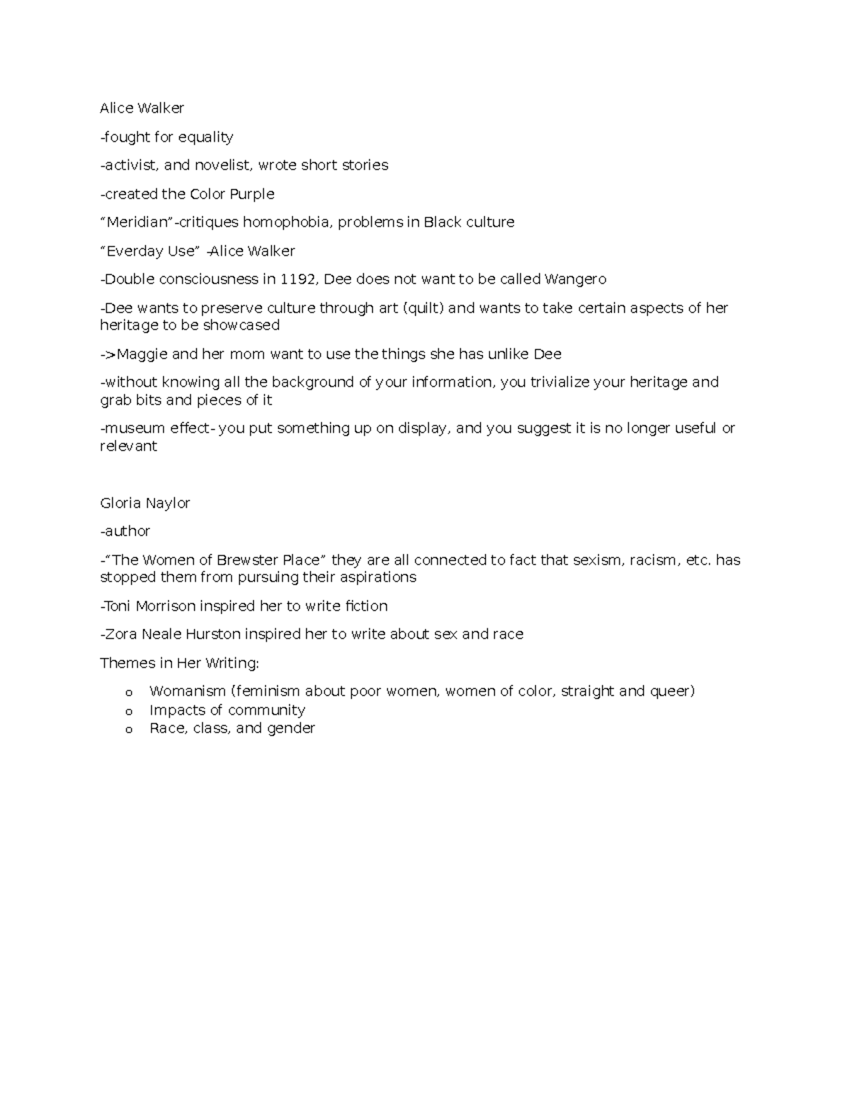 Walker and Naylor Notes - Alice Walker -fought for equality -activist ...