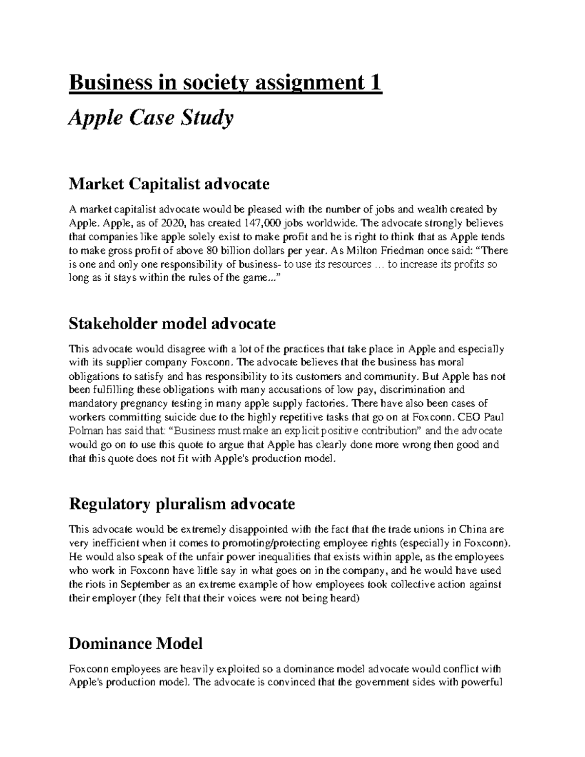 Apple Case Study Answer - Copy - Business in society assignment 1 Apple ...